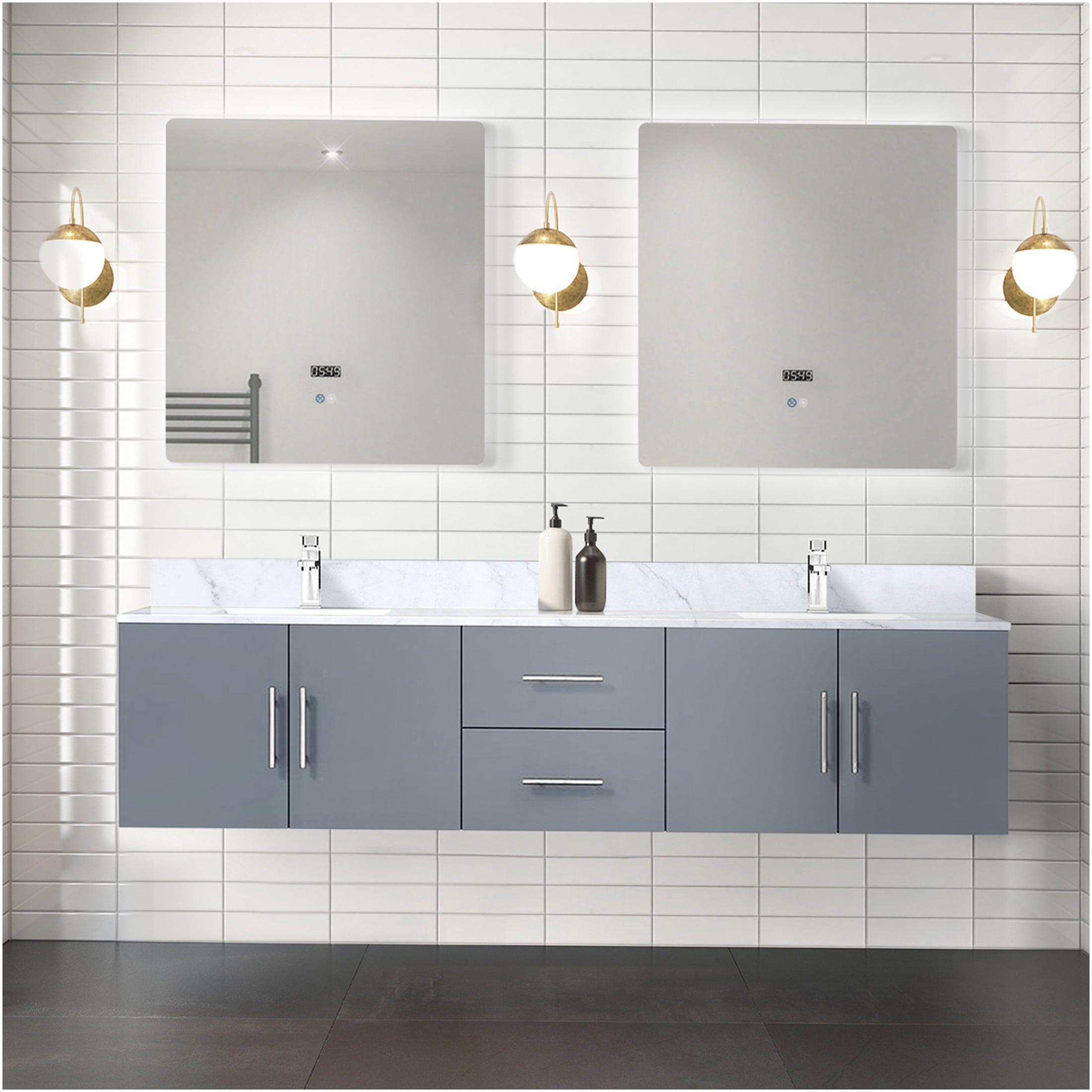 JERFIT 80 Inch Dark Grey Double Sink Bathroom Vanity Set with Carrara ...