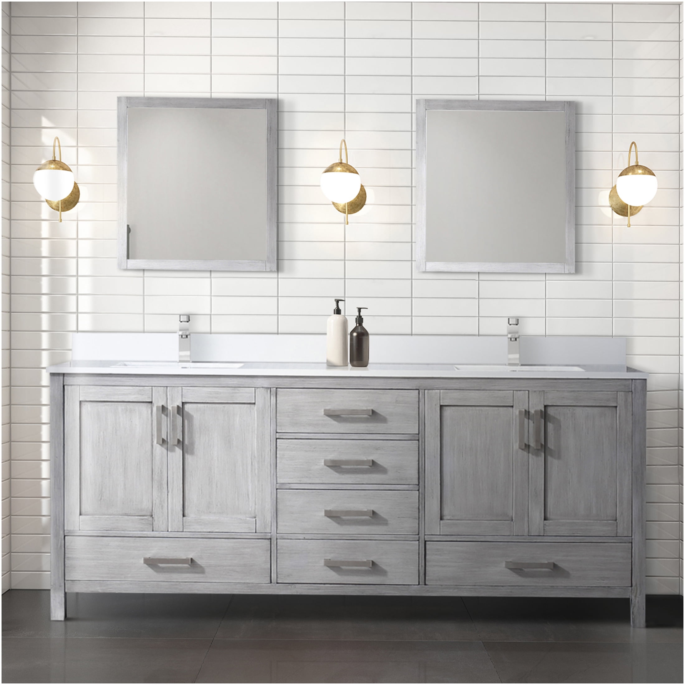 JERFIT 80 Inch Distressed Grey Double Sink Bathroom Vanity Set with ...
