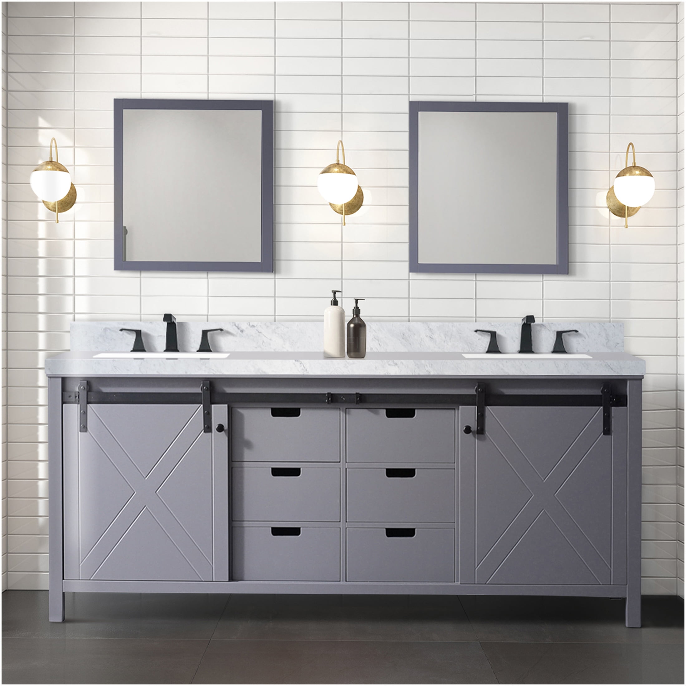 JERFIT 80 Inch Double Sink Bathroom Vanity Set with Carrara Marble Top ...
