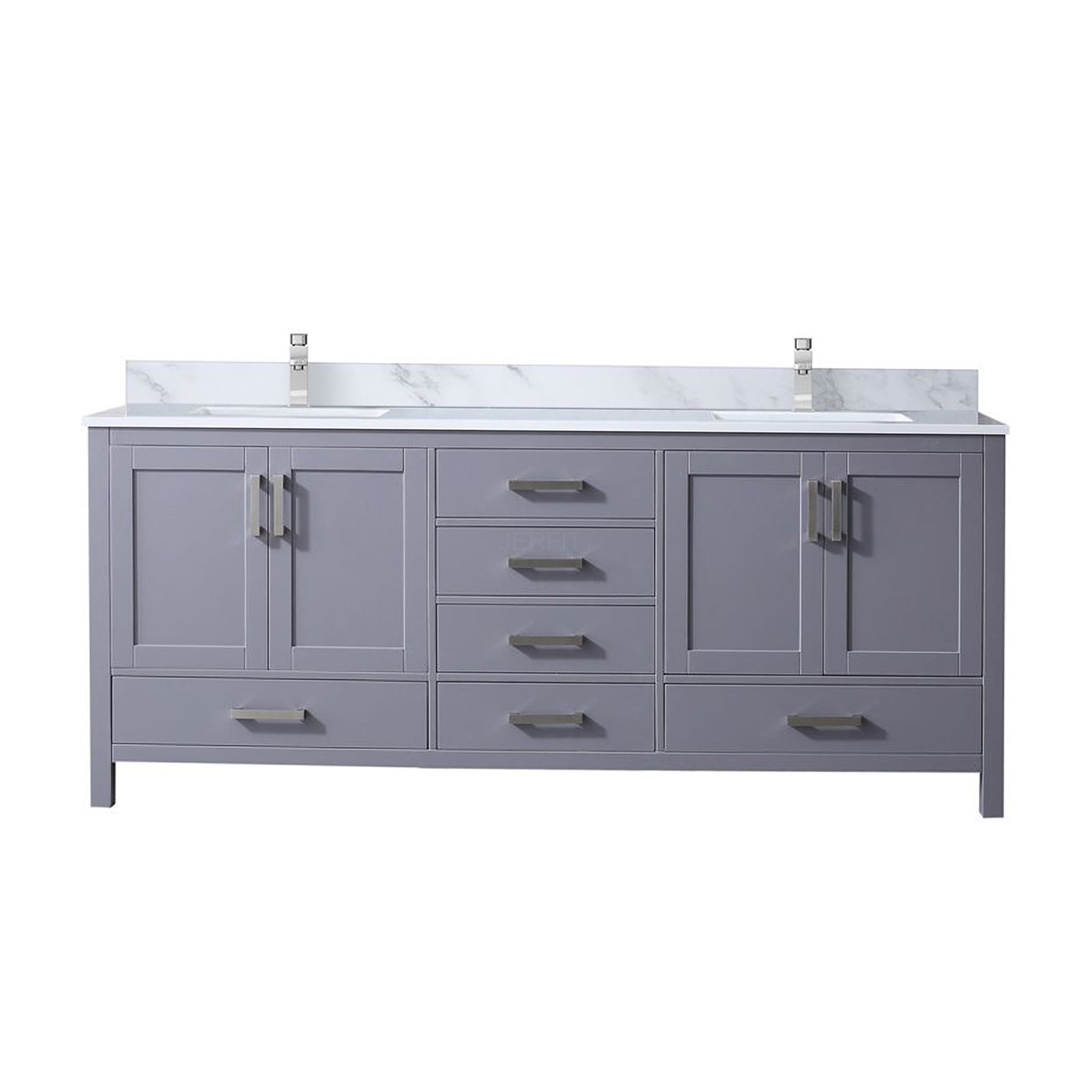 JERFIT 80 Inch Double Sink Bathroom Vanity Set with Carrara Marble Top ...