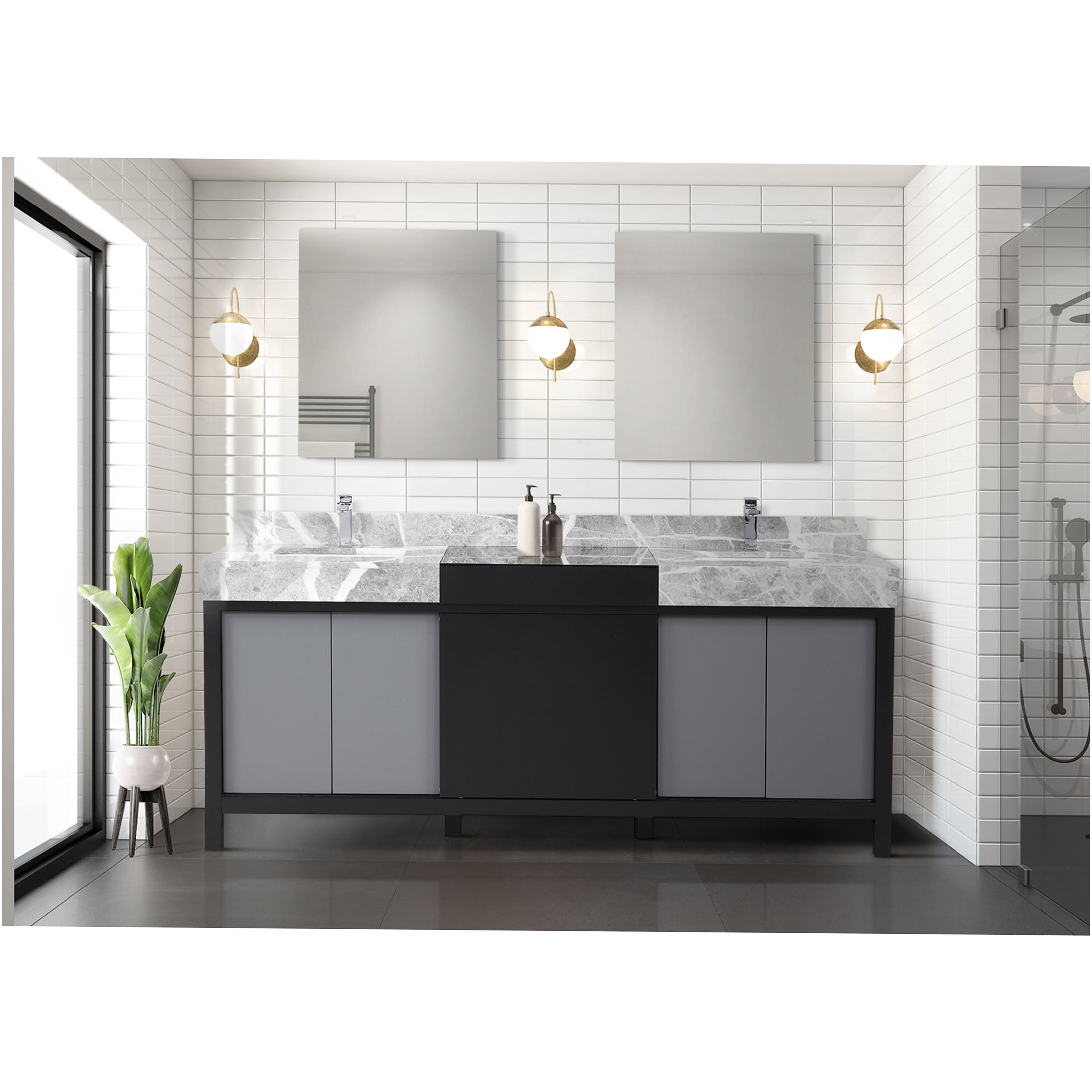 JERFIT 80 Inch Double Sink Bathroom Vanity Set with Marble Countertop ...