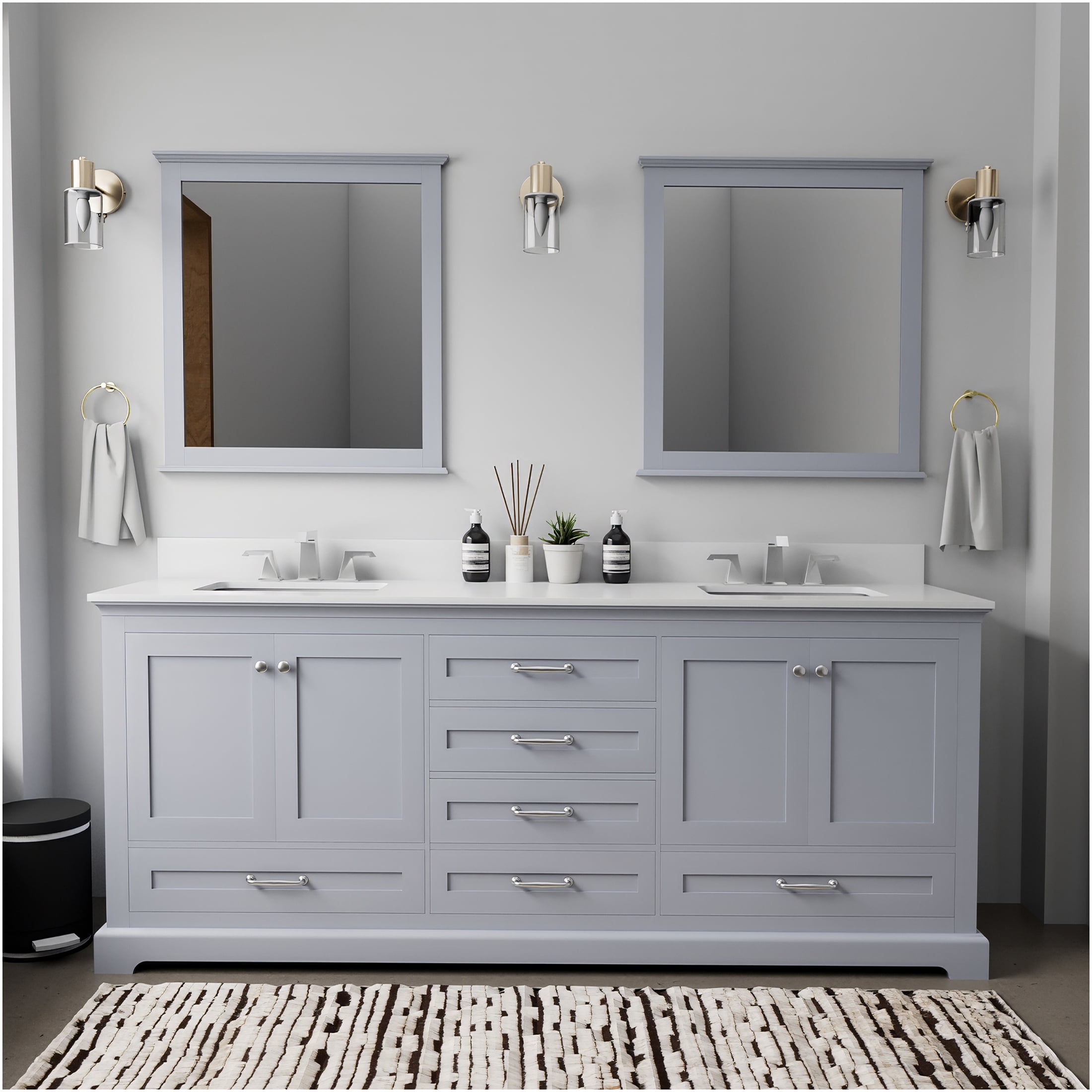 JERFIT 80 Inch Double Sink Bathroom Vanity Set with Quartz Countertop ...