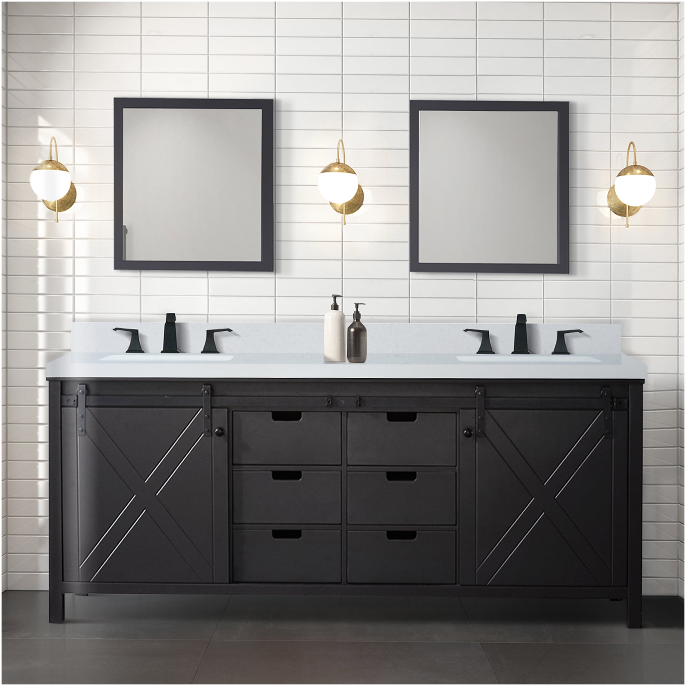 JERFIT 80 Inch Double Sink Bathroom Vanity Set with Quartz Countertop ...