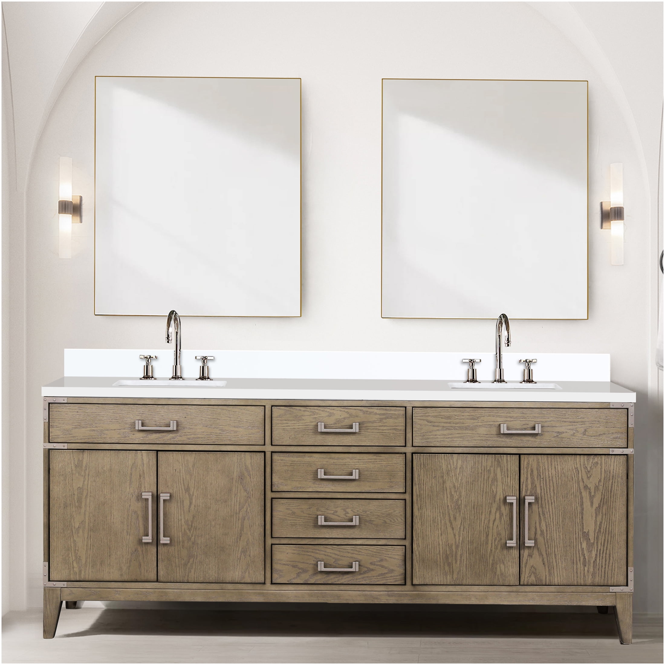 JERFIT 80 Inch Grey Oak Double Bathroom Vanity Set with White Quartz ...