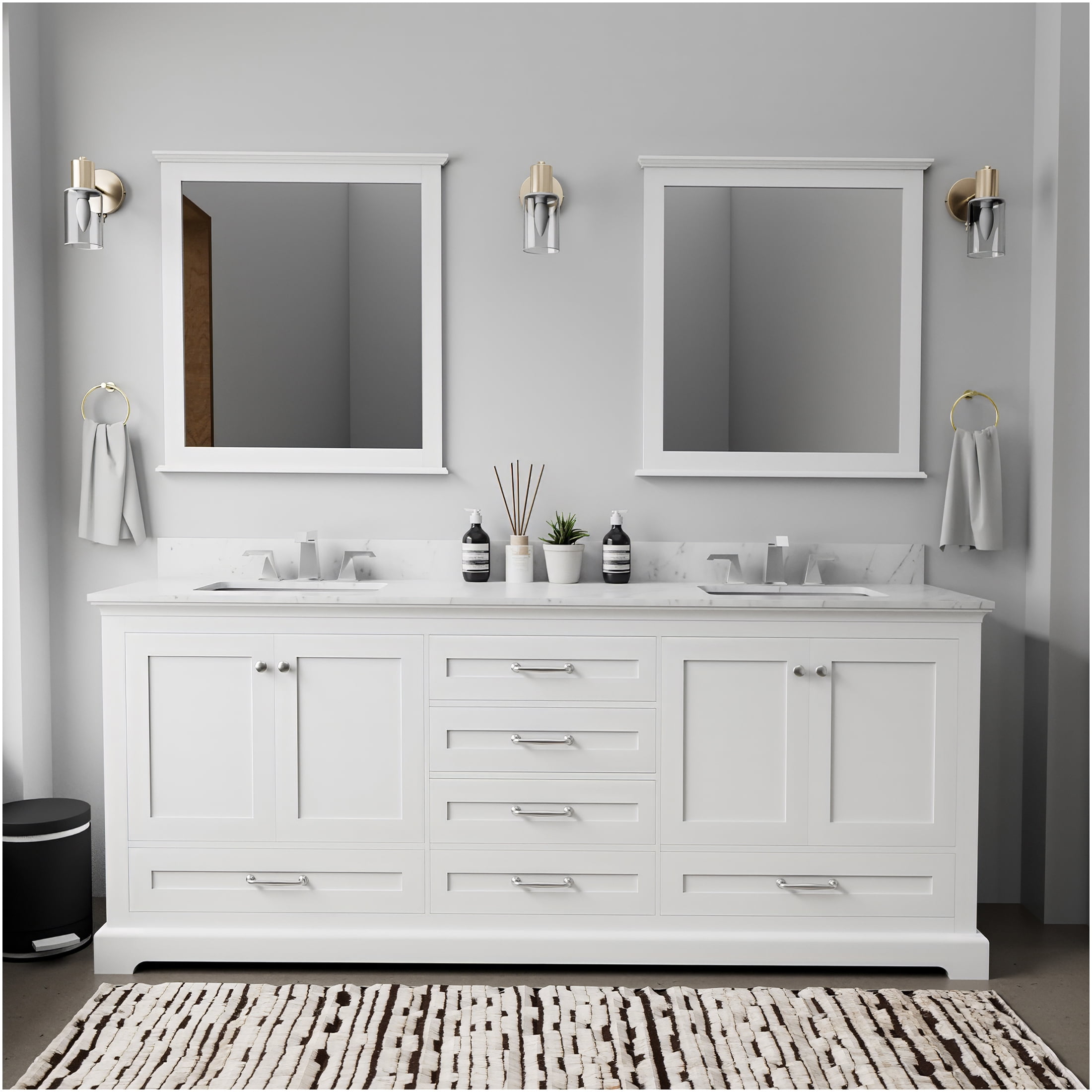 JERFIT 80 Inch White Double Sink Bathroom Vanity Set with Carrara ...