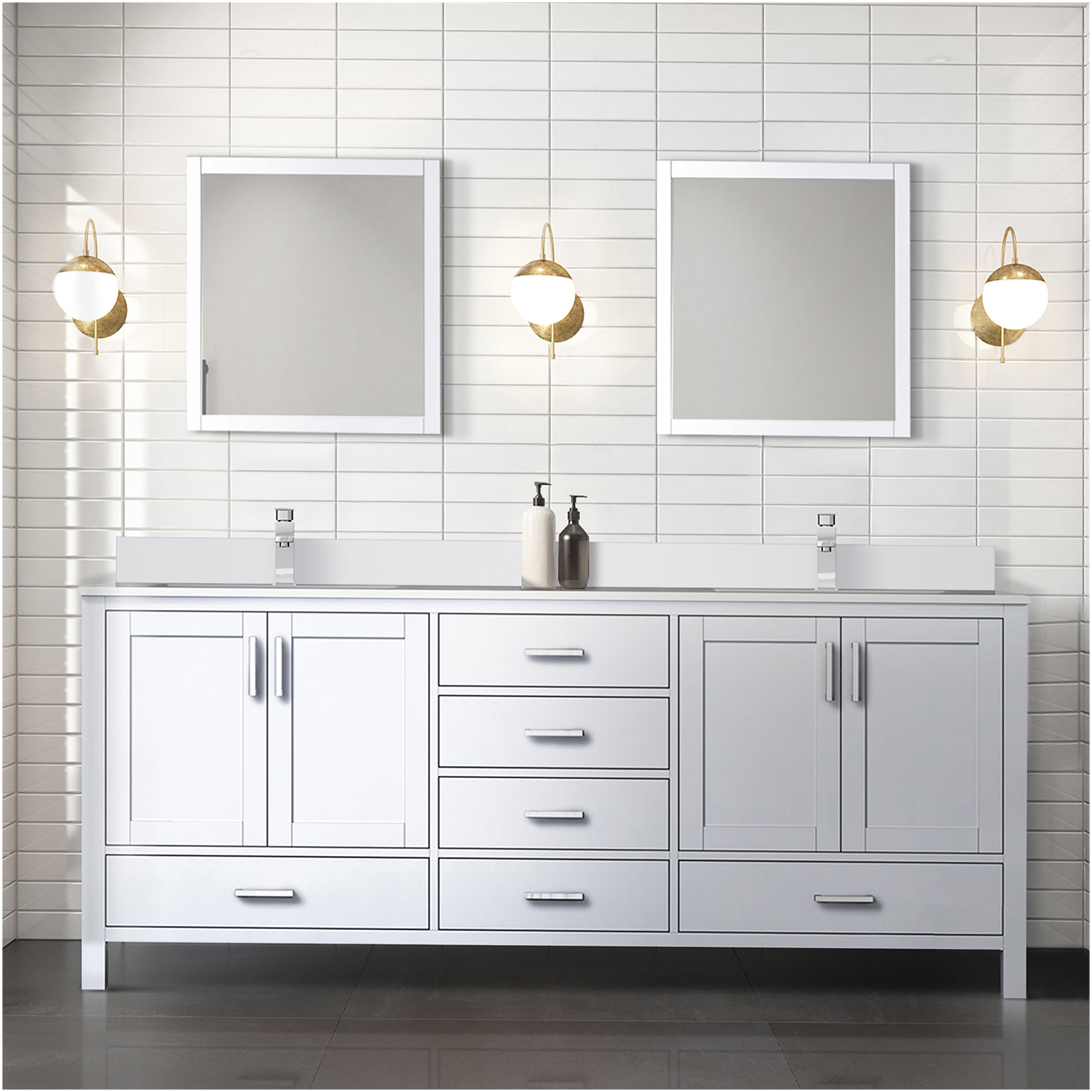 JERFIT 80 Inch White Double Sink Bathroom Vanity Set with Marble ...