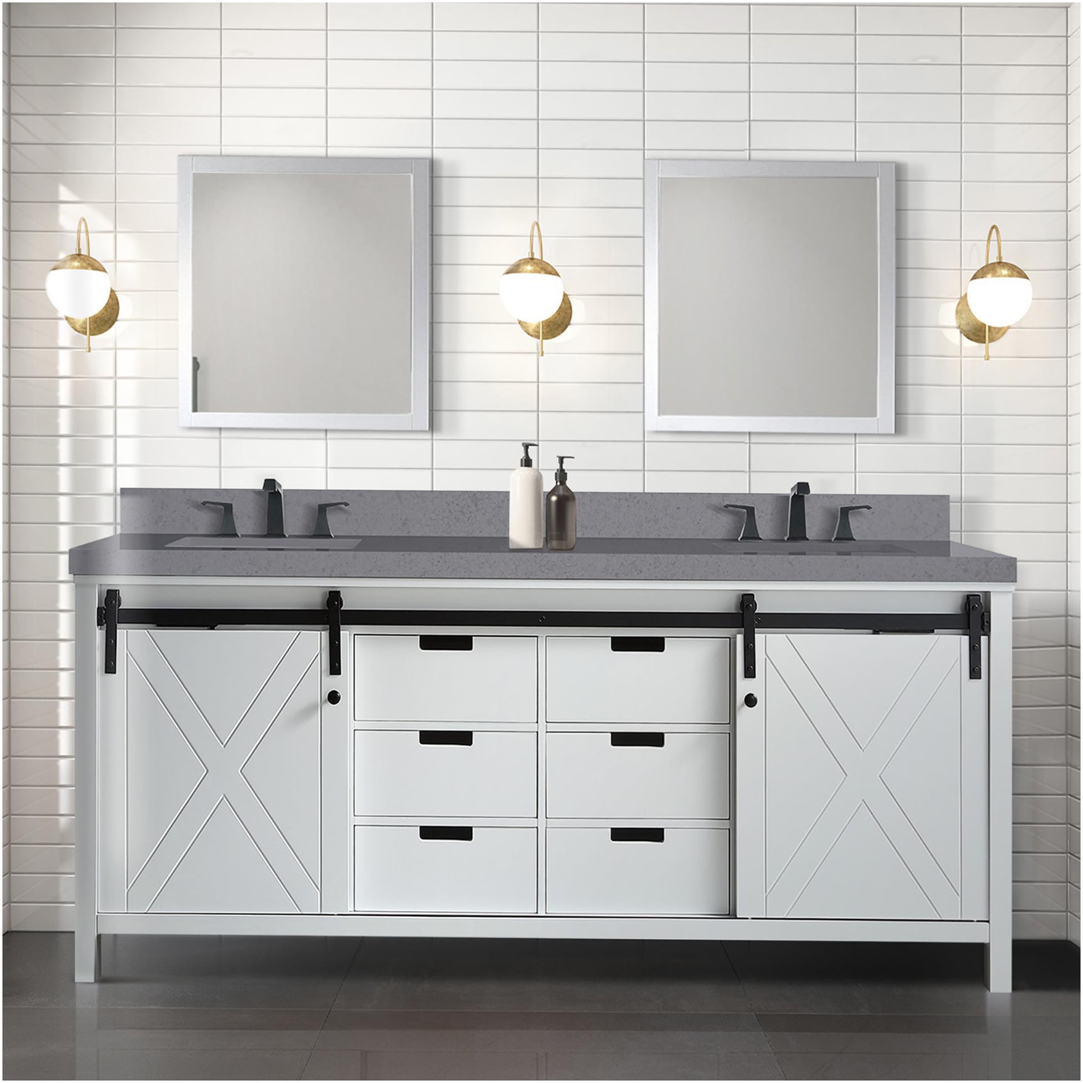 JERFIT 80 Inch White Double Sink Bathroom Vanity Set with Quartz ...