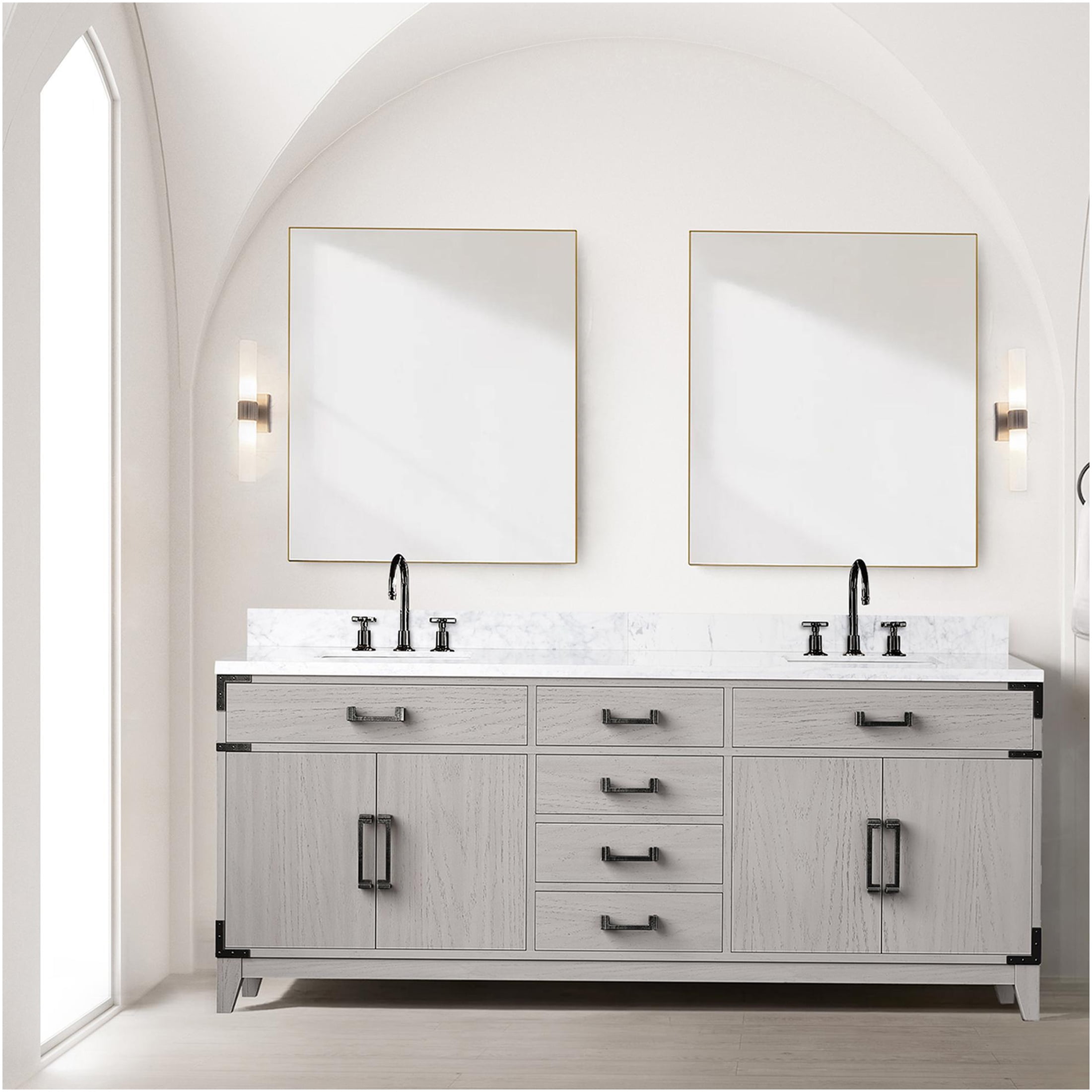 JERFIT 80 Inch White Oak Bathroom Vanity with Soft Close Doors and ...
