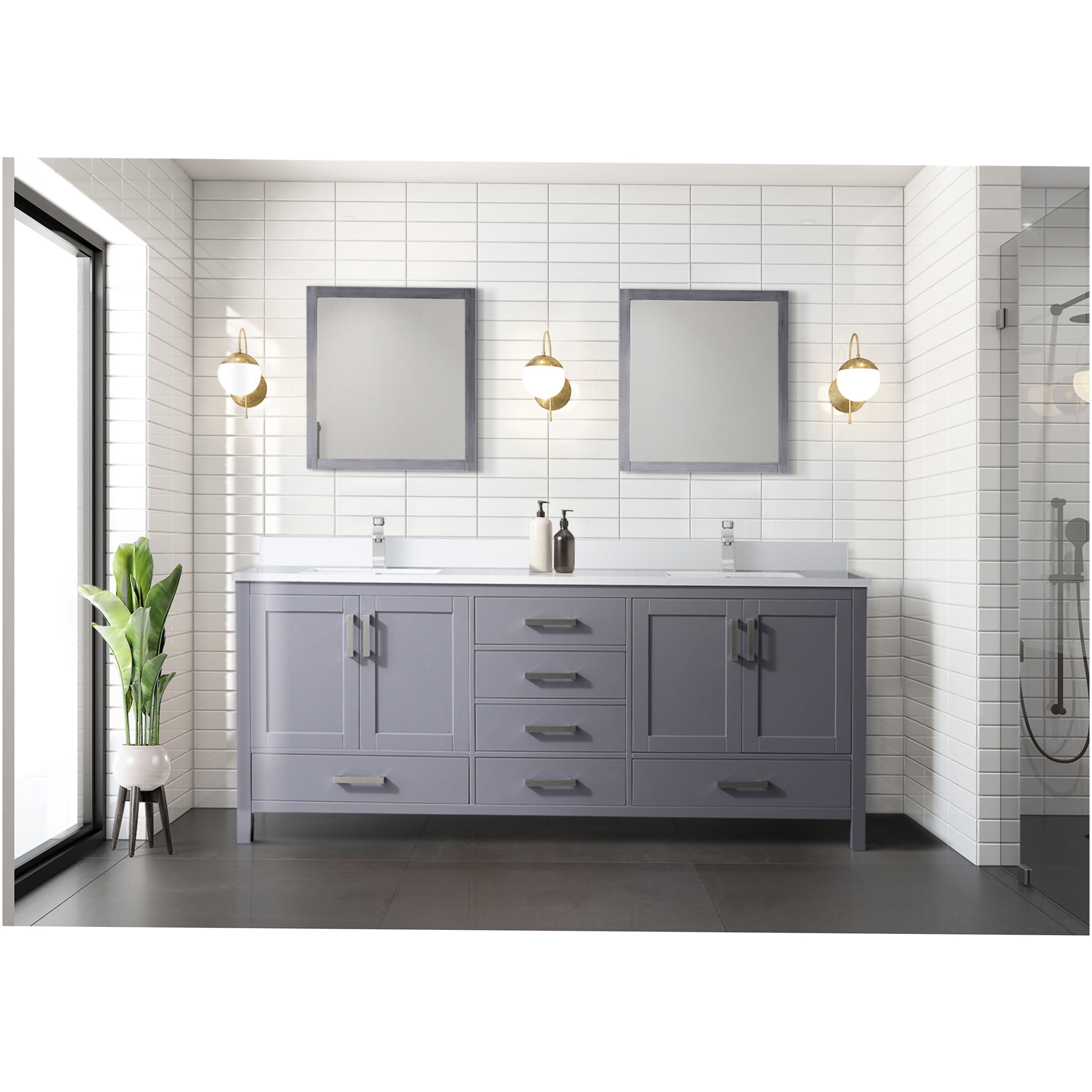JERFIT 80 inch Modern Double Bathroom Vanity Set with Quartz Countertop ...