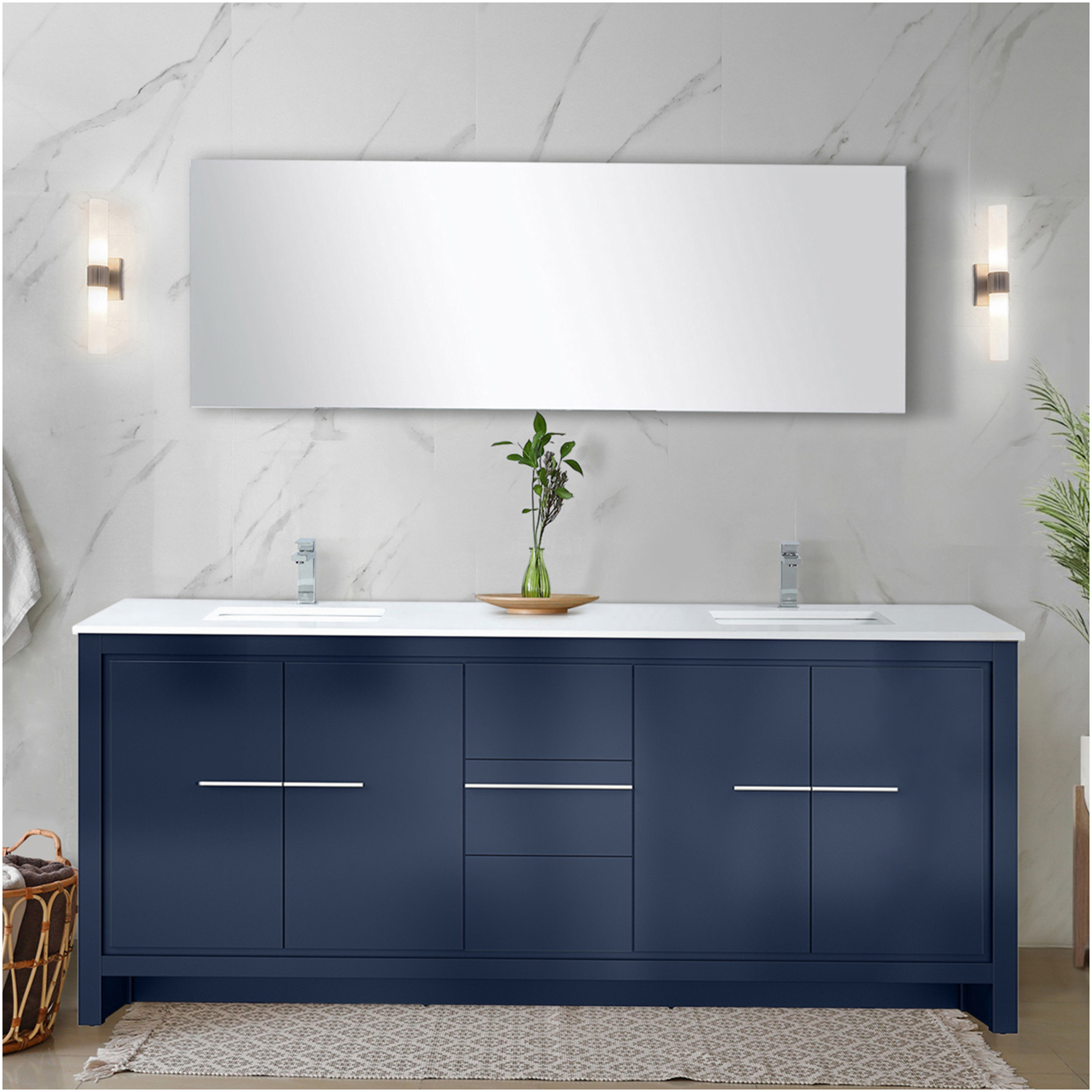 JERFIT 80 inch Navy Blue Double Sink Bathroom Vanity with Marble Top ...