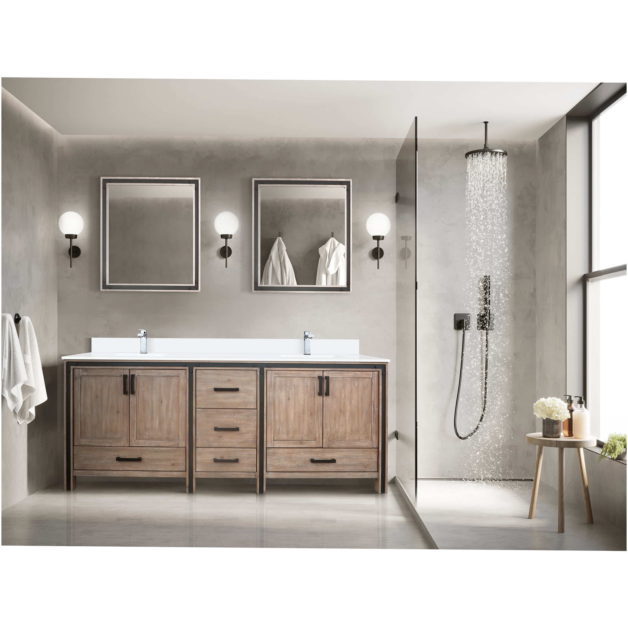 JERFIT 80 inch Rustic Barnwood Double Sink Bathroom Vanity Set with ...