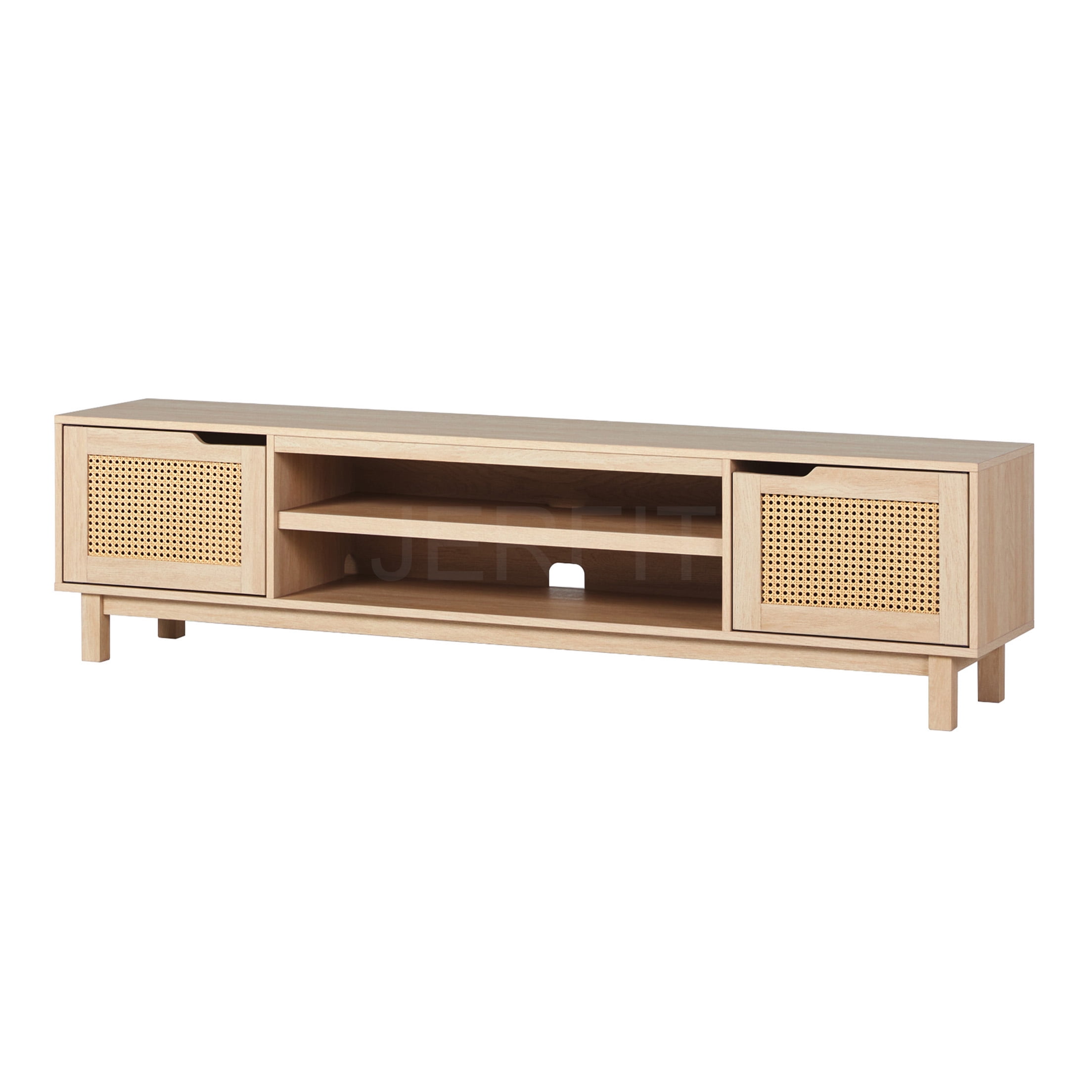 JERFIT 80 inch TV Stand with Rattan Doors, Light Brown Modern ...