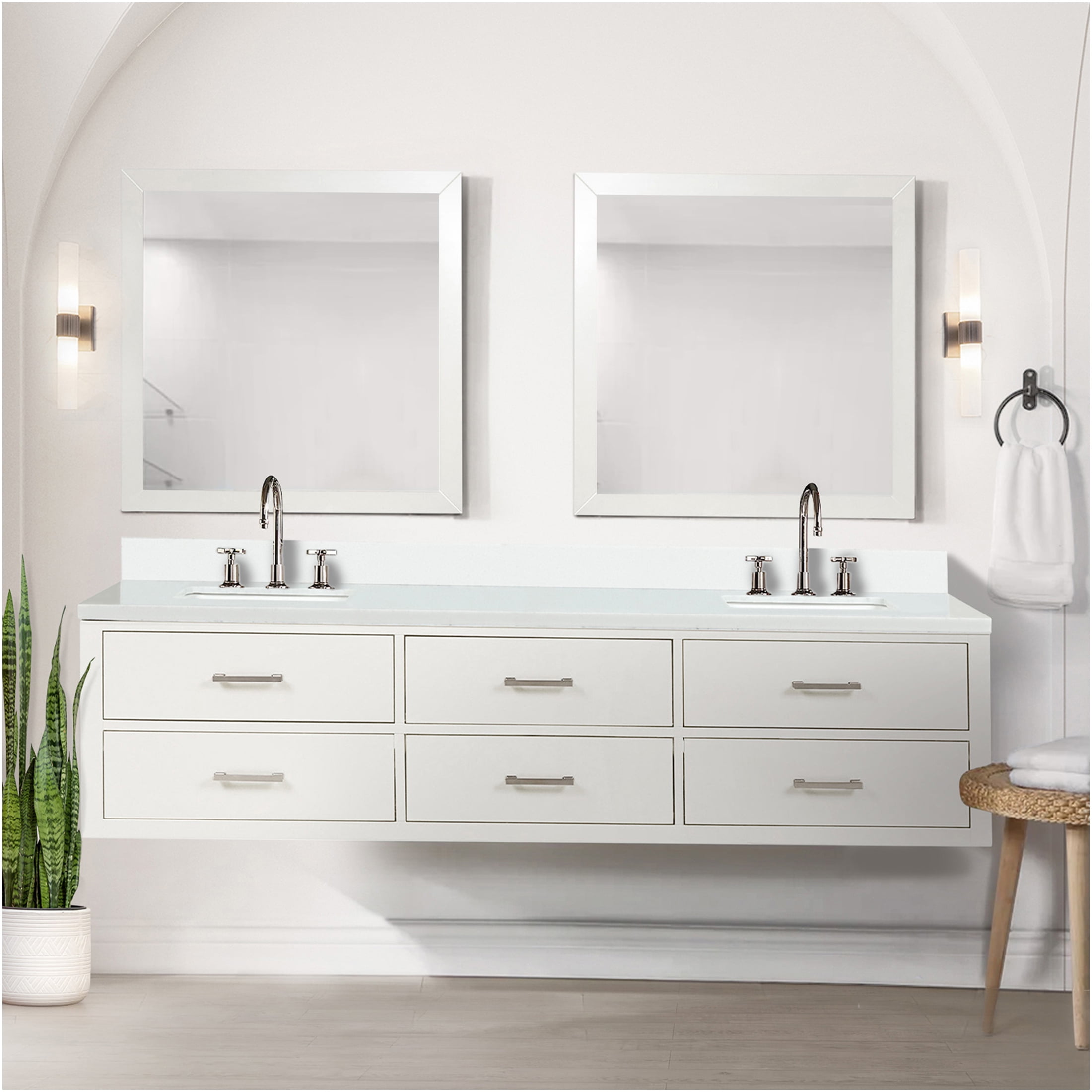 JERFIT 80-inch White Double Sink Bathroom Vanity Set with Quartz ...
