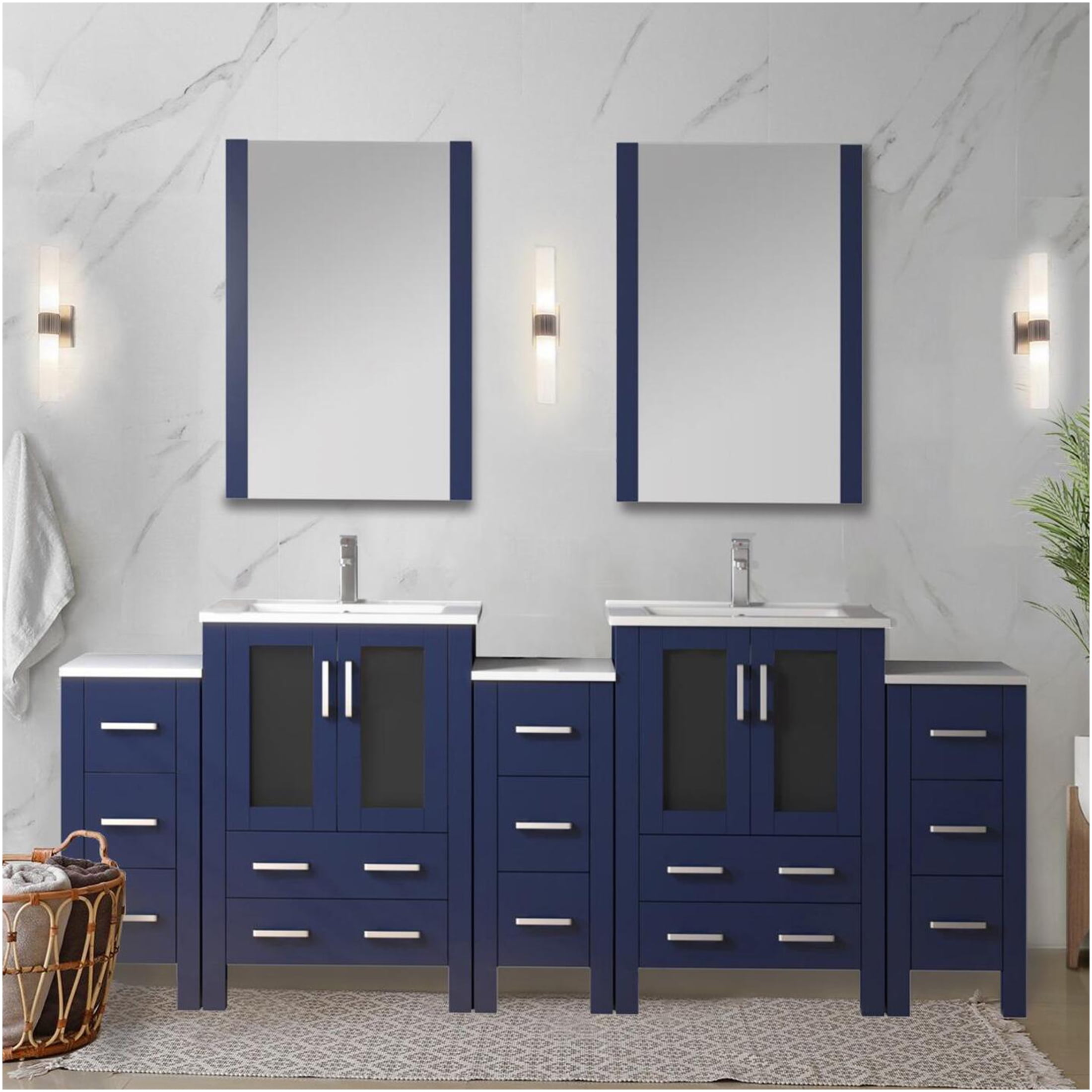 JERFIT 84 Inch Navy Blue Double Sink Bathroom Vanity Set with Side ...
