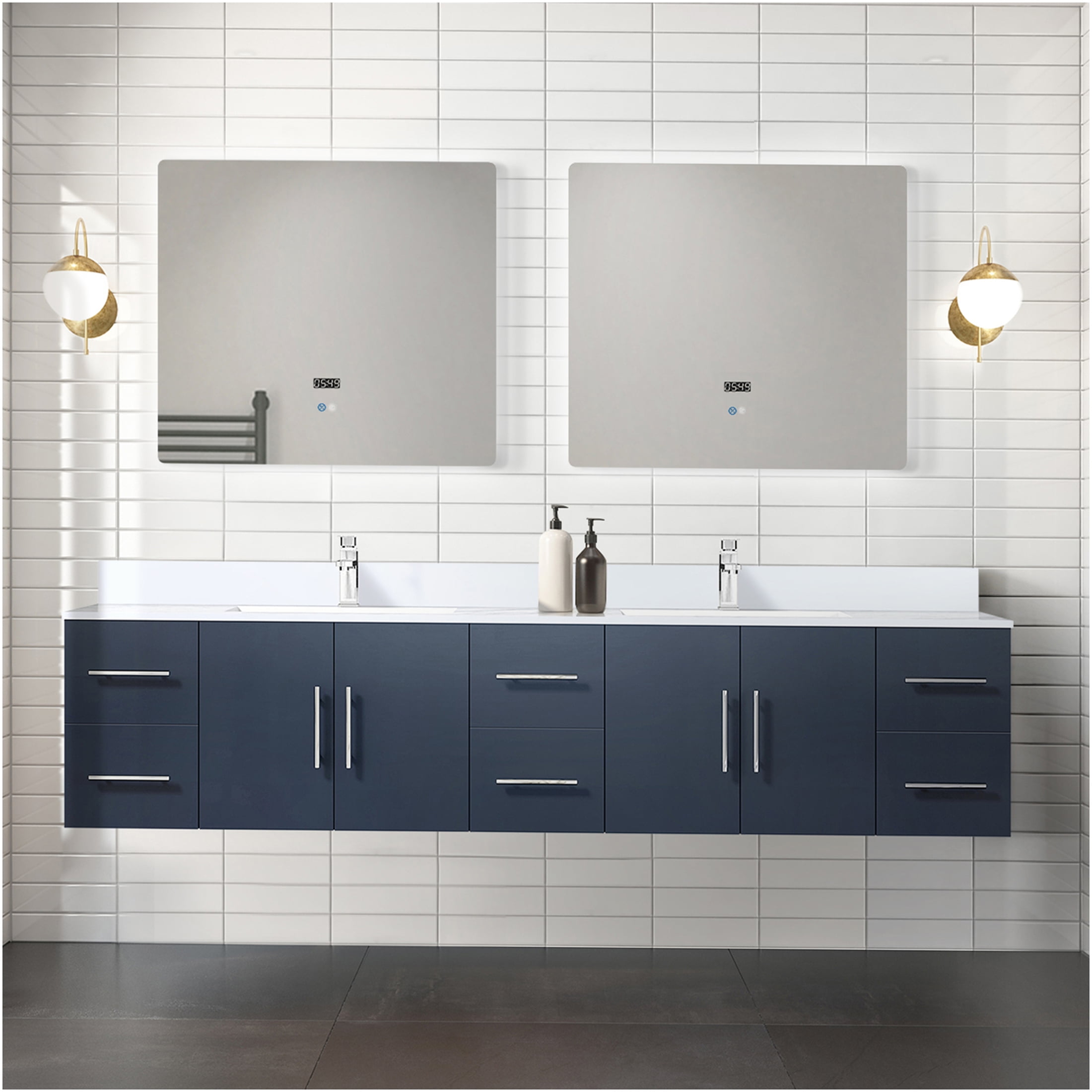 JERFIT 84 Inch Navy Blue Double Sink Bathroom Vanity Set with White ...