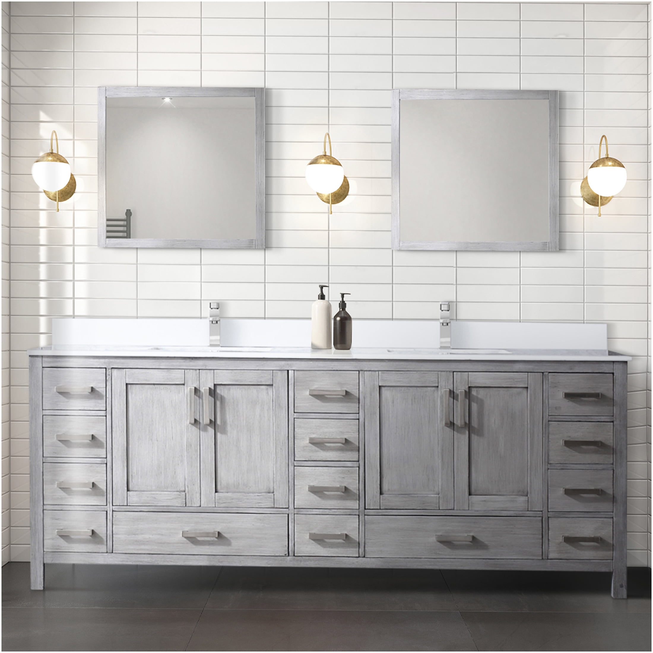 JERFIT 84 inch Distressed Grey Double Sink Bathroom Vanity Set with ...