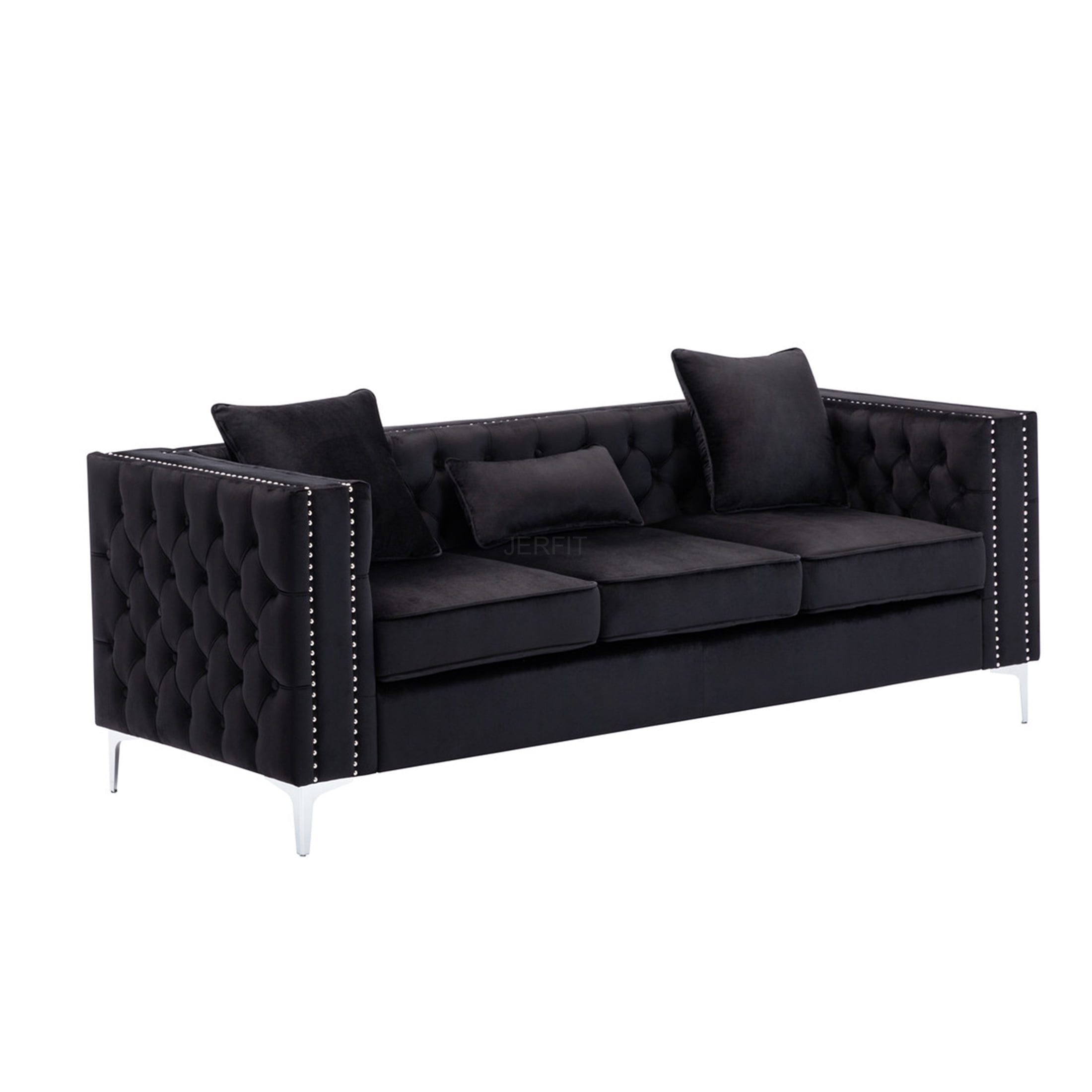 JERFIT 86" Modern Velvet Sofa with Tufted Back and Chrome Legs, 3 ...