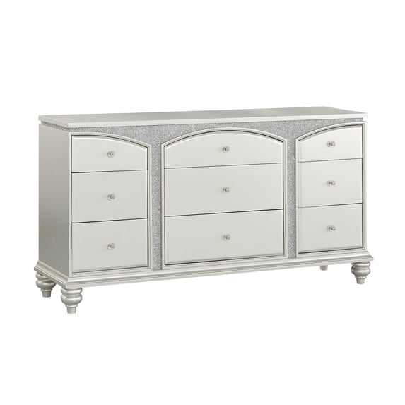 JERFIT 9-Drawer Silver Dresser with Platinum Finish, Arched Top and ...