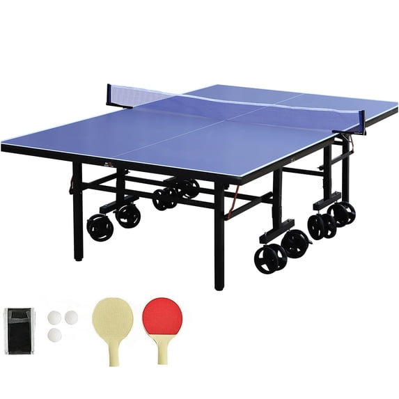 JERFIT 9x5 FT Blue Folding Table Tennis Table with Wheels, Includes 2 ...