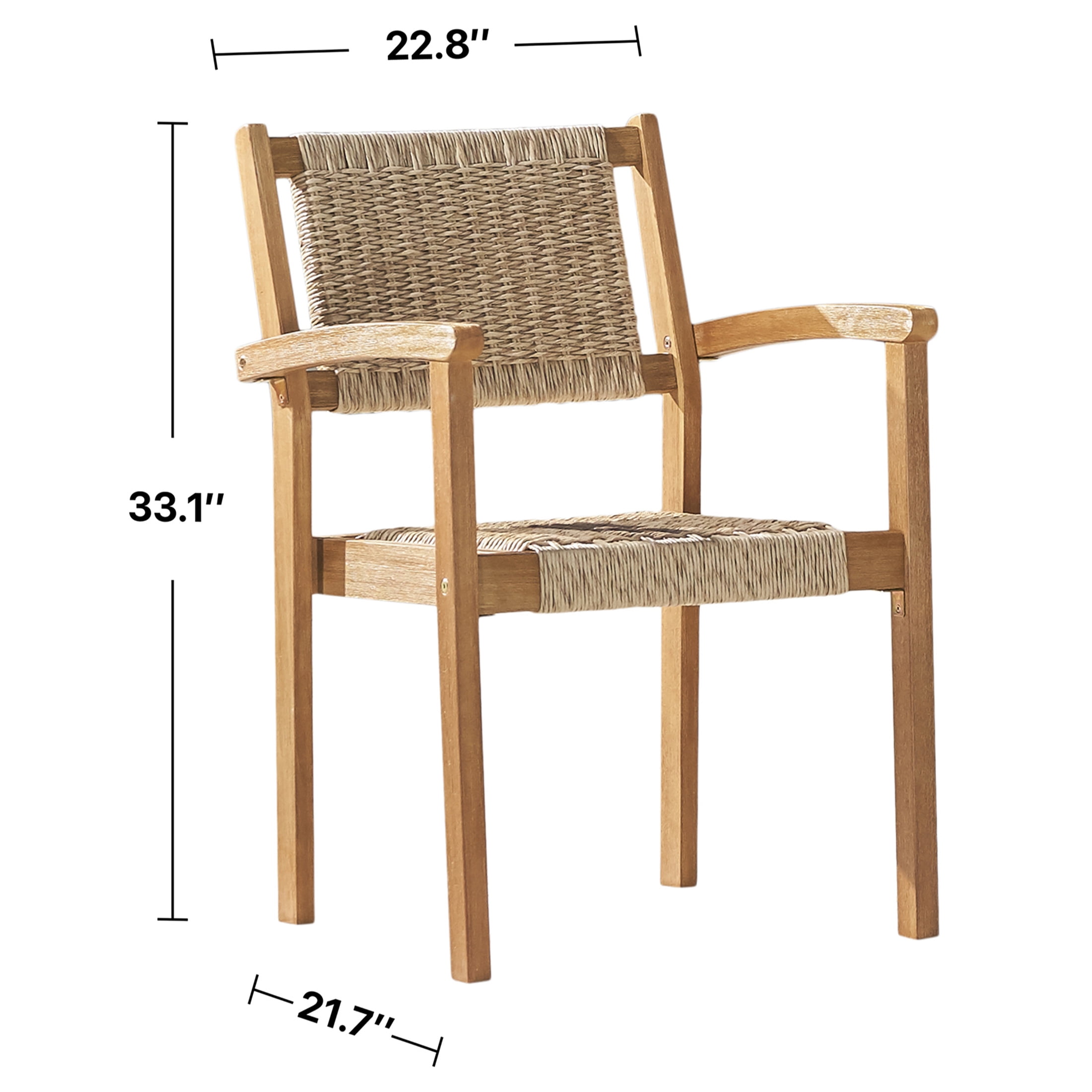 JERFIT Acacia Wood Dining Chairs, Set of 2 Light Brown Stackable Patio ...