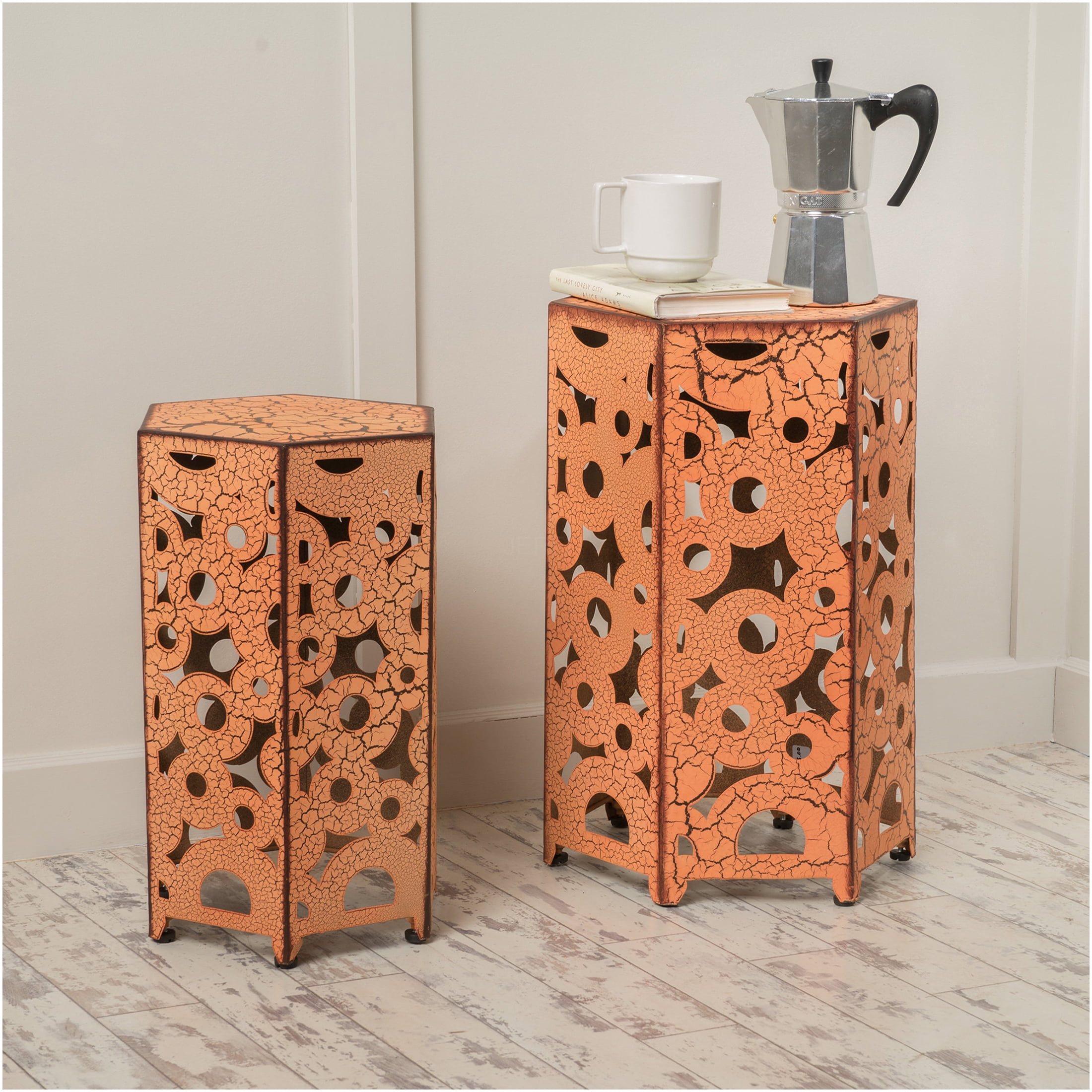 JERFIT Accent Table Set of 2, Small Side Table with Fleur-de-Lis ...