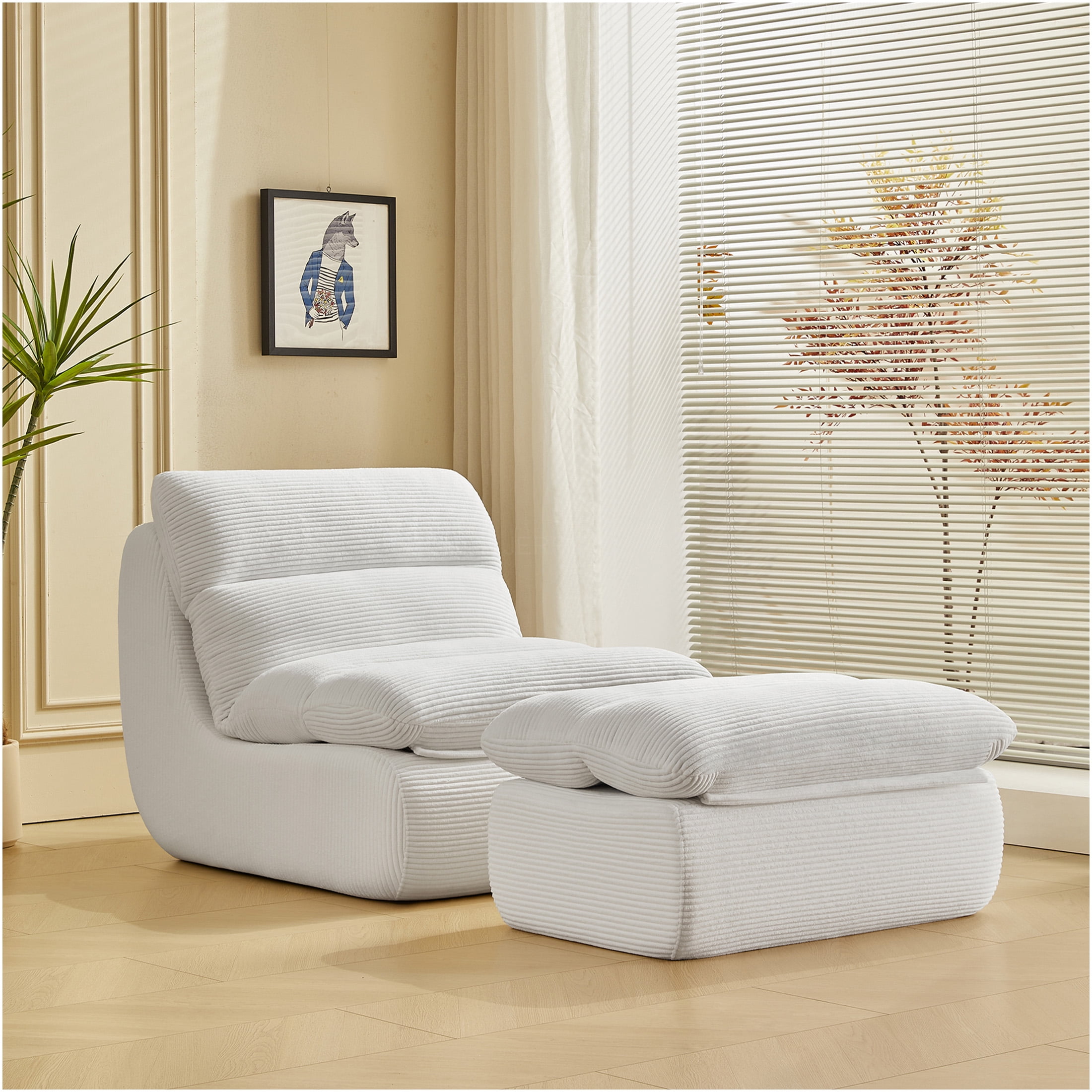 JERFIT Beige Corduroy Recliner Chair with Ottoman, Modern Lounge Chair ...