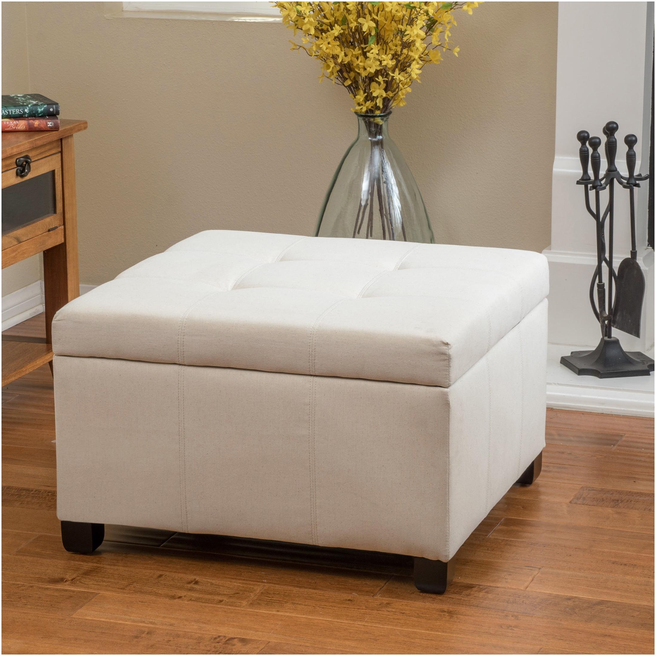 JERFIT Beige Fabric Storage Ottoman Footrest with Hidden Compartment ...