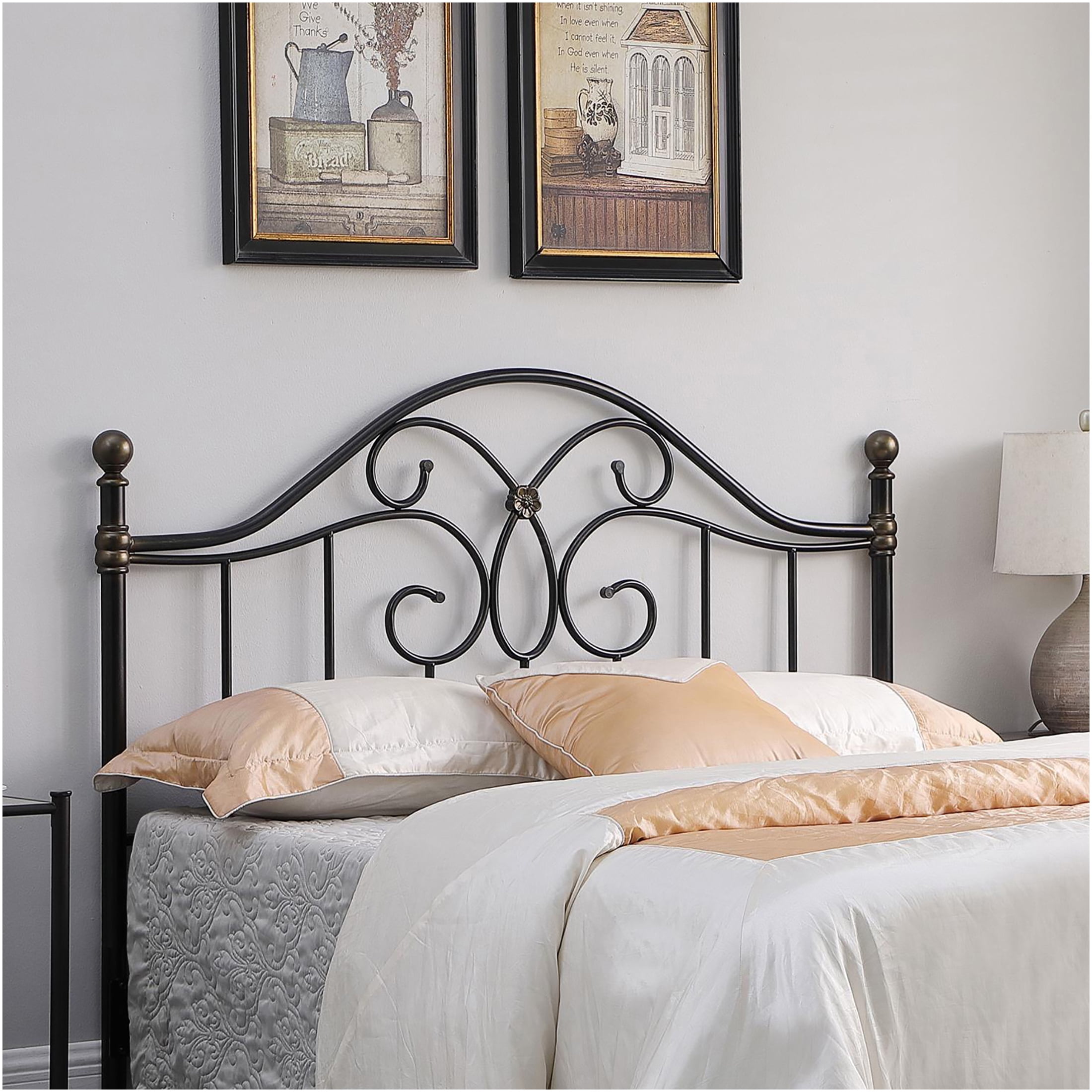 JERFIT Black & Bronze Metal Headboard, Butterfly Design, Full/Queen ...