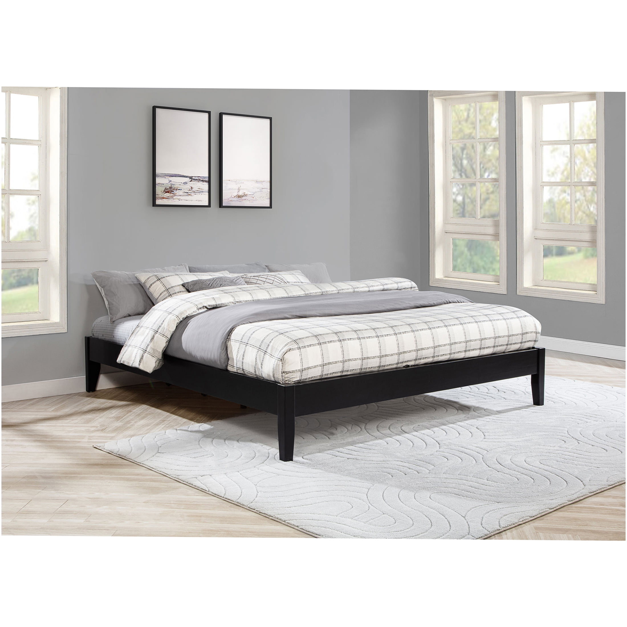 JERFIT Black California King Size Wood Platform Bed Frame, Low Profile ...