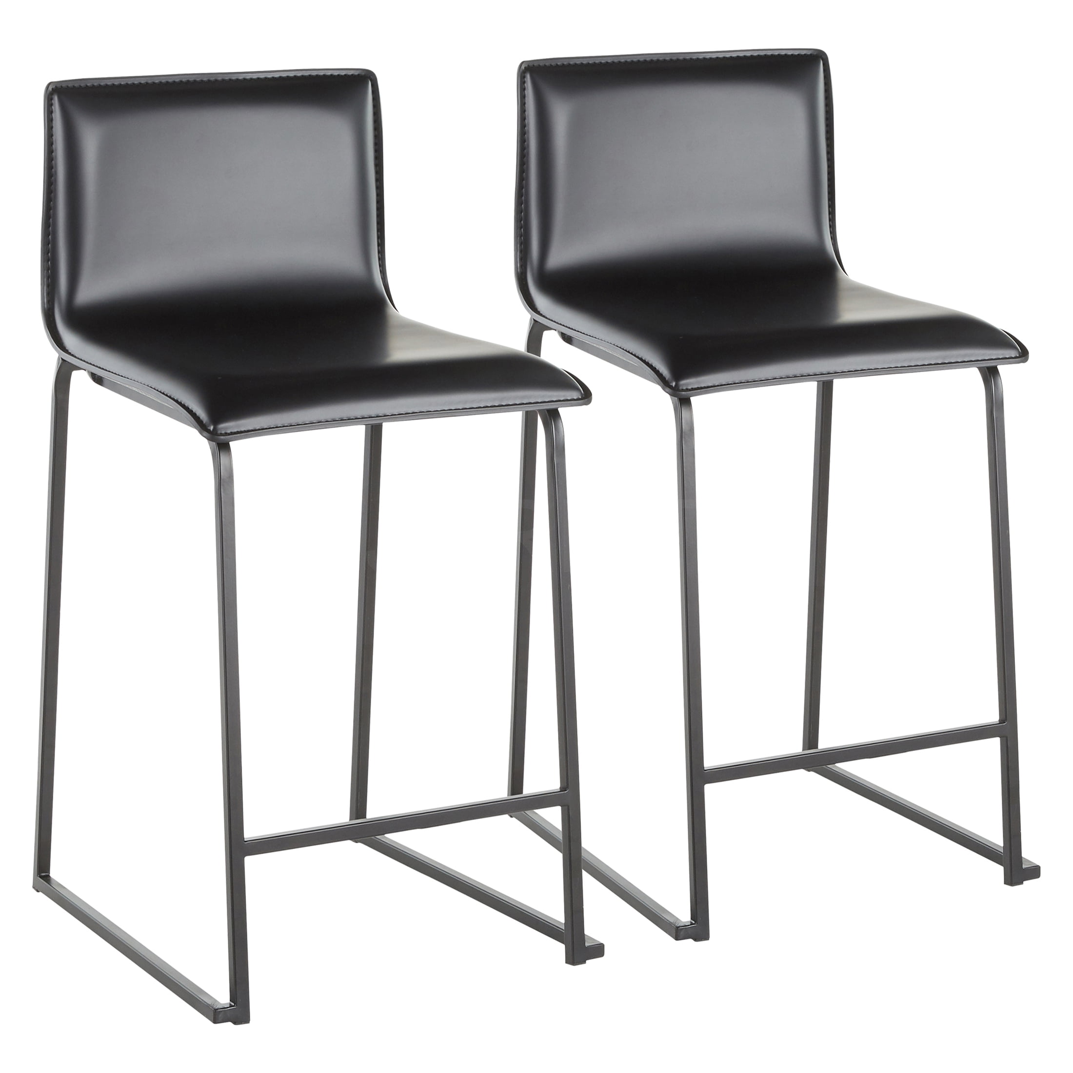 JERFIT Black Faux Leather Counter Stool Set of 2, Modern Metal Kitchen ...