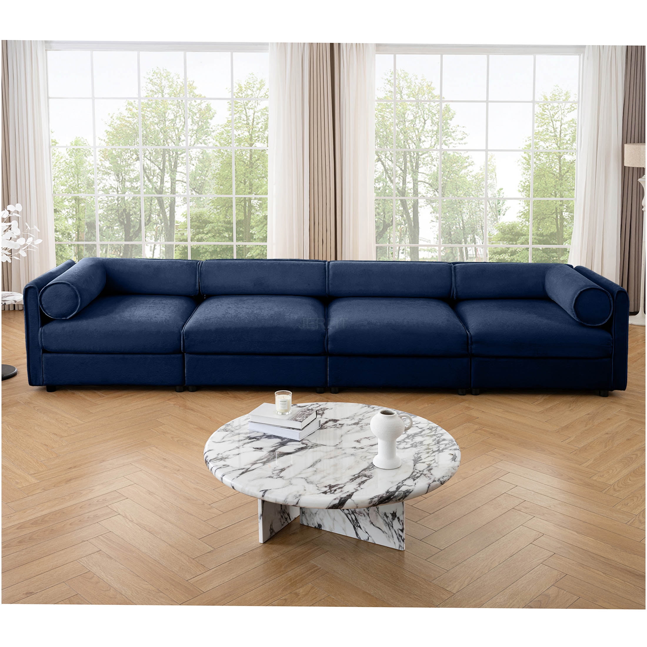 JERFIT Blue Modular Sectional Sofa with Storage Ottoman, Chenille ...