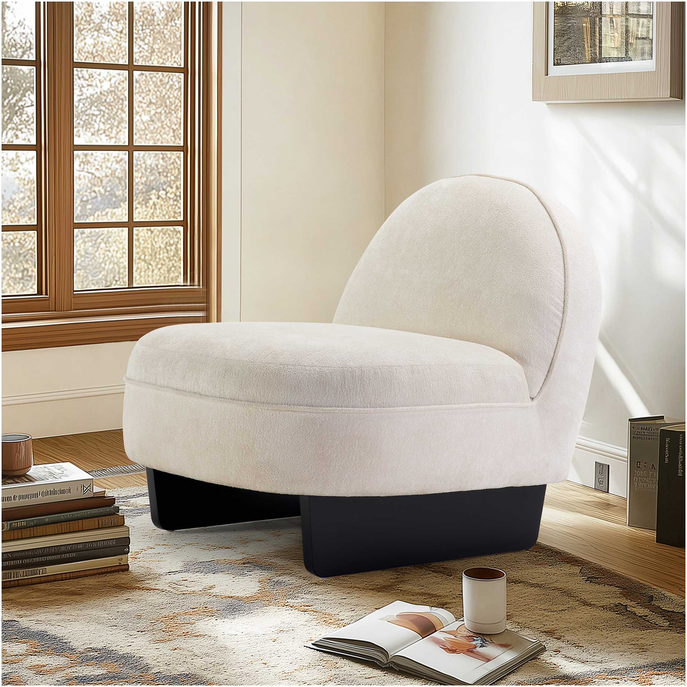 JERFIT Boucle Fabric Accent Chair, Creamy White Modern Lounge Chair ...