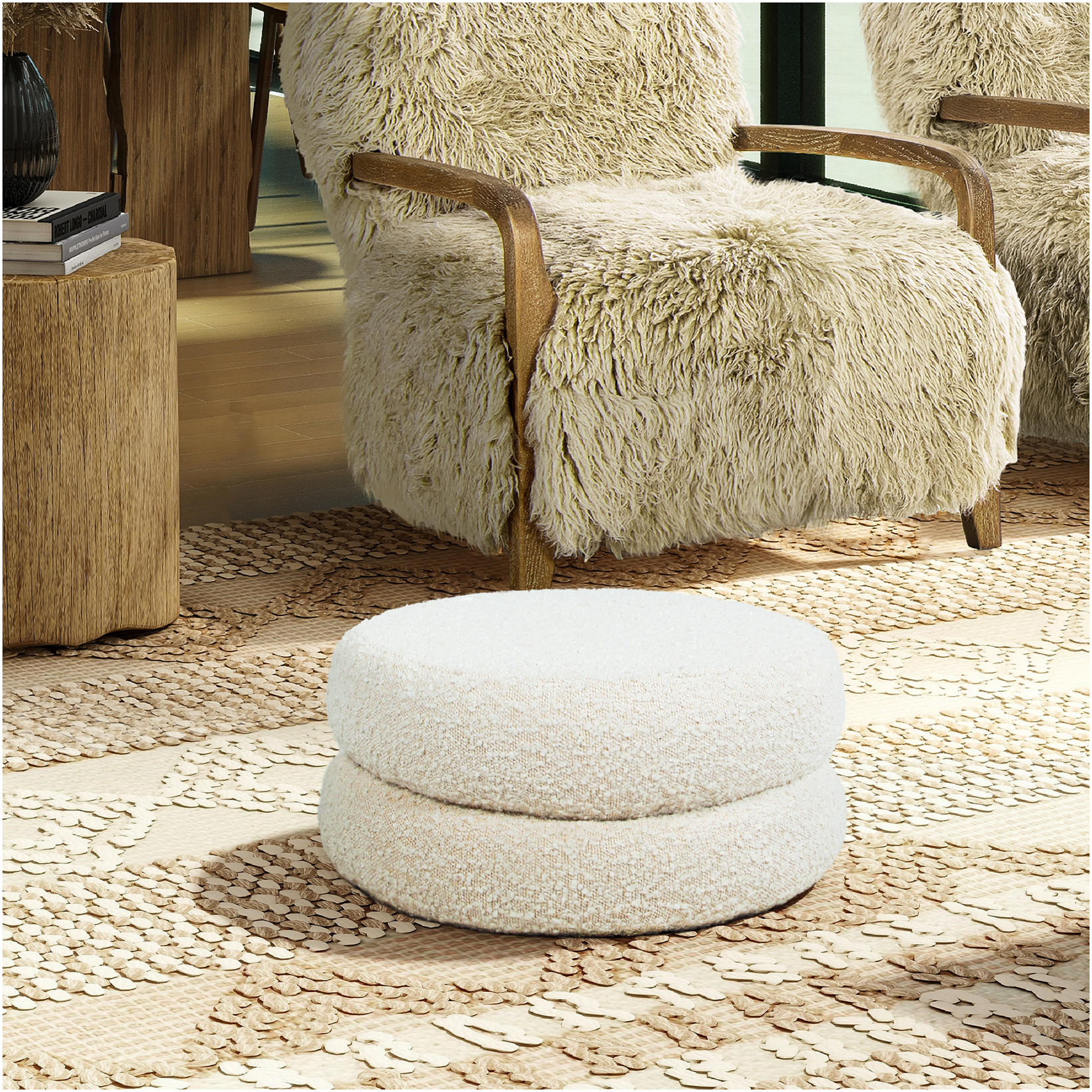 JERFIT Boucle Floor Ottoman Footrest Pouf, Plush Faux Wool Tufted Stool ...