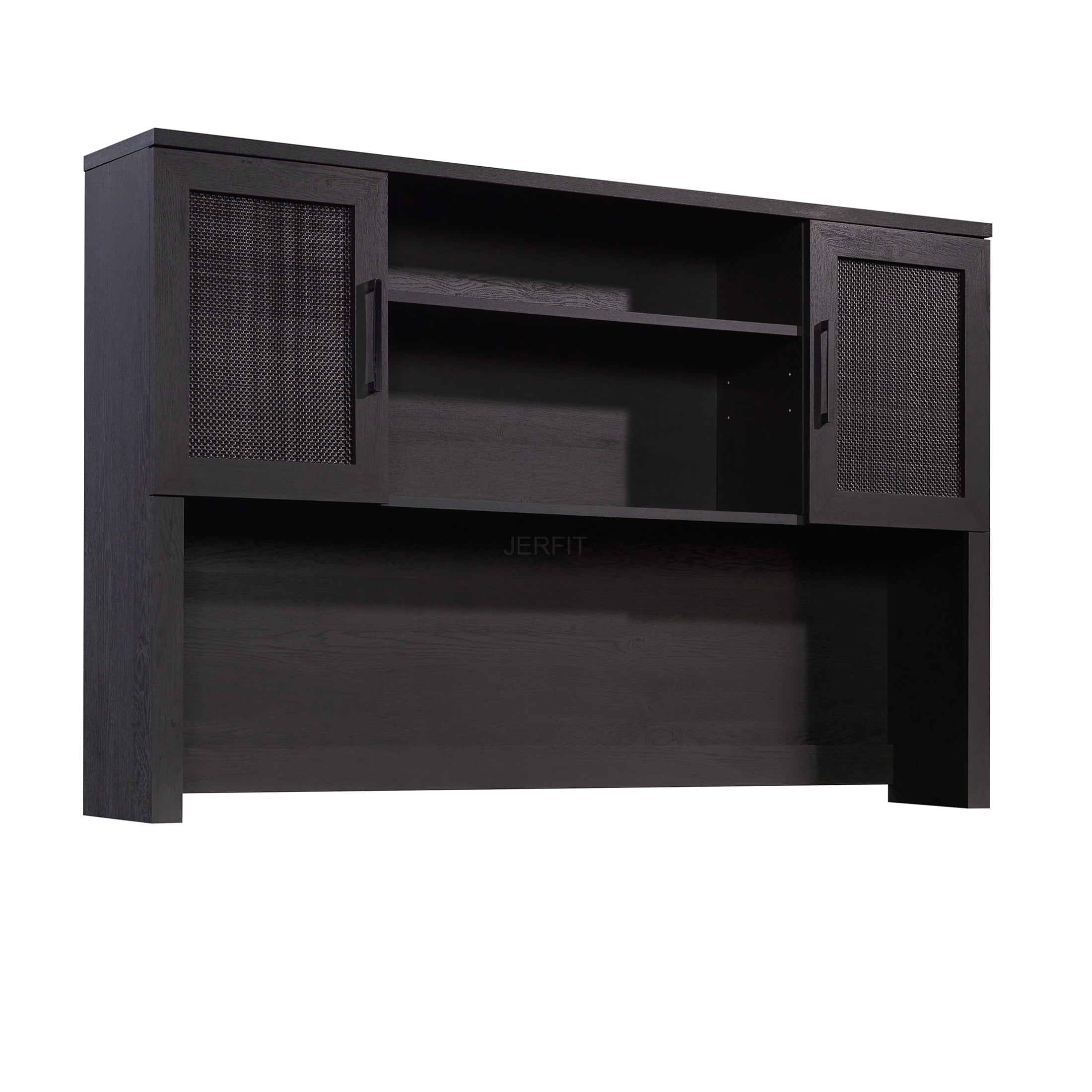 JERFIT Brown Coastal Storage Hutch for Desk, Engineered Wood Overhead ...