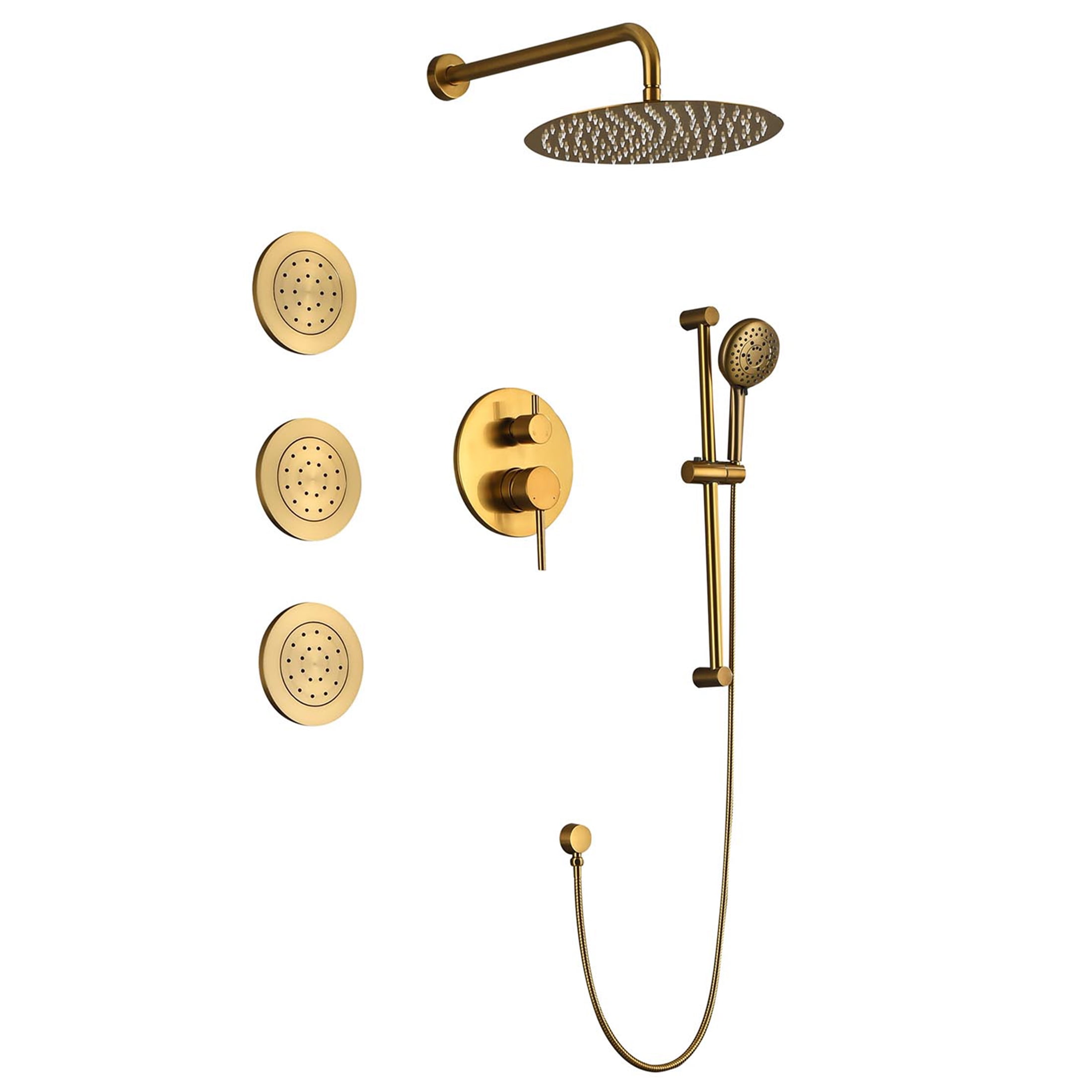 JERFIT Brushed Gold 8-Piece Luxury Shower System with Rainfall Shower ...