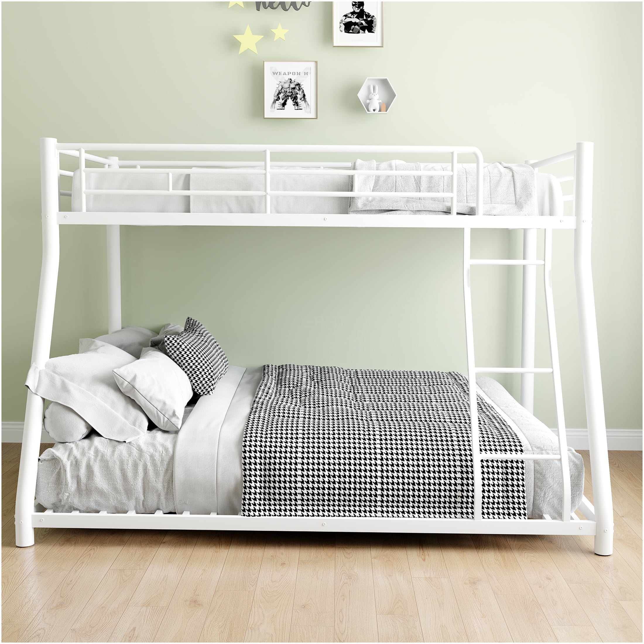 JERFIT Bunk Bed Twin Over Full Size with Removable Stairs Heavy Duty ...