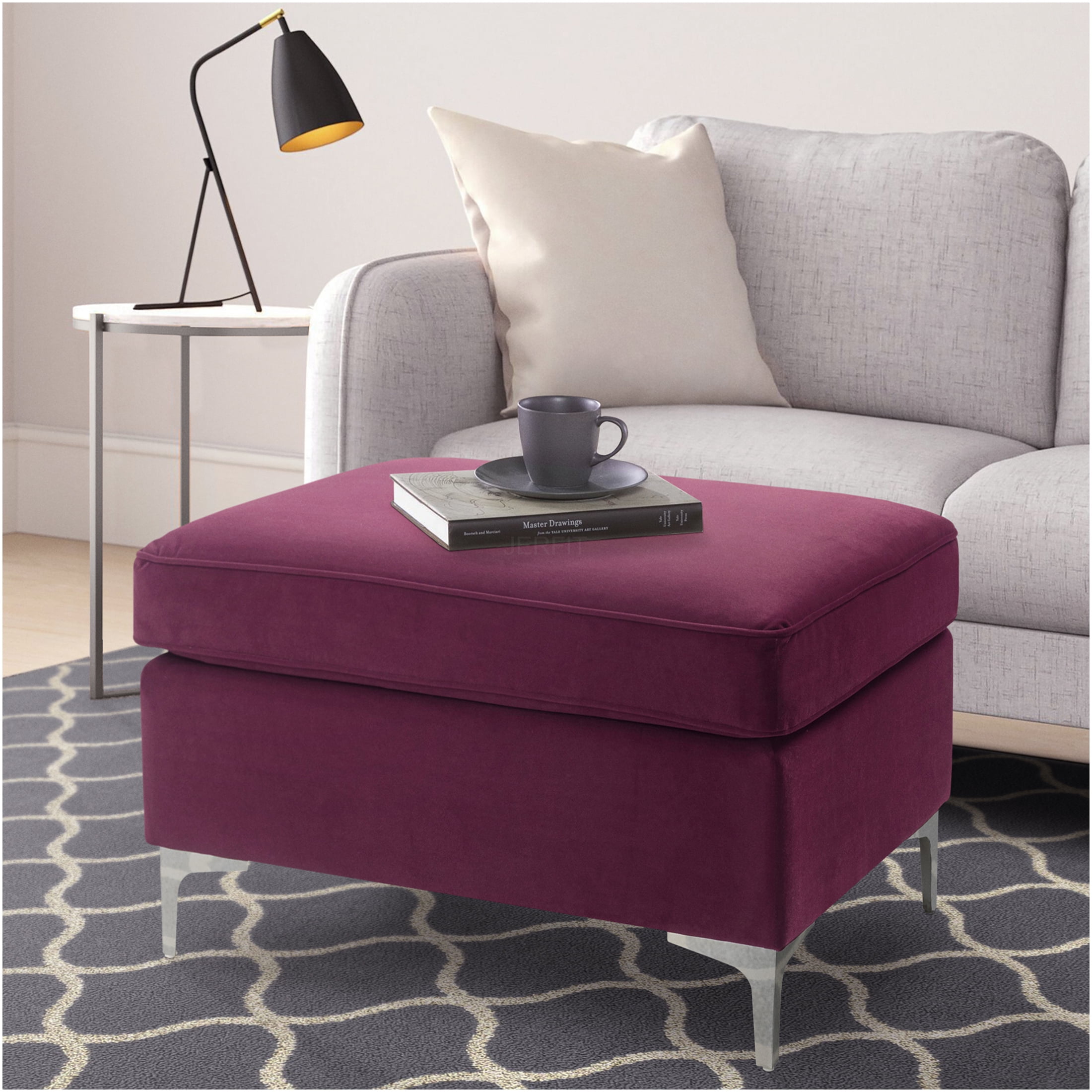 JERFIT Burgundy Fabric Ottoman with Storage, Rectangular Footstool Pouf ...
