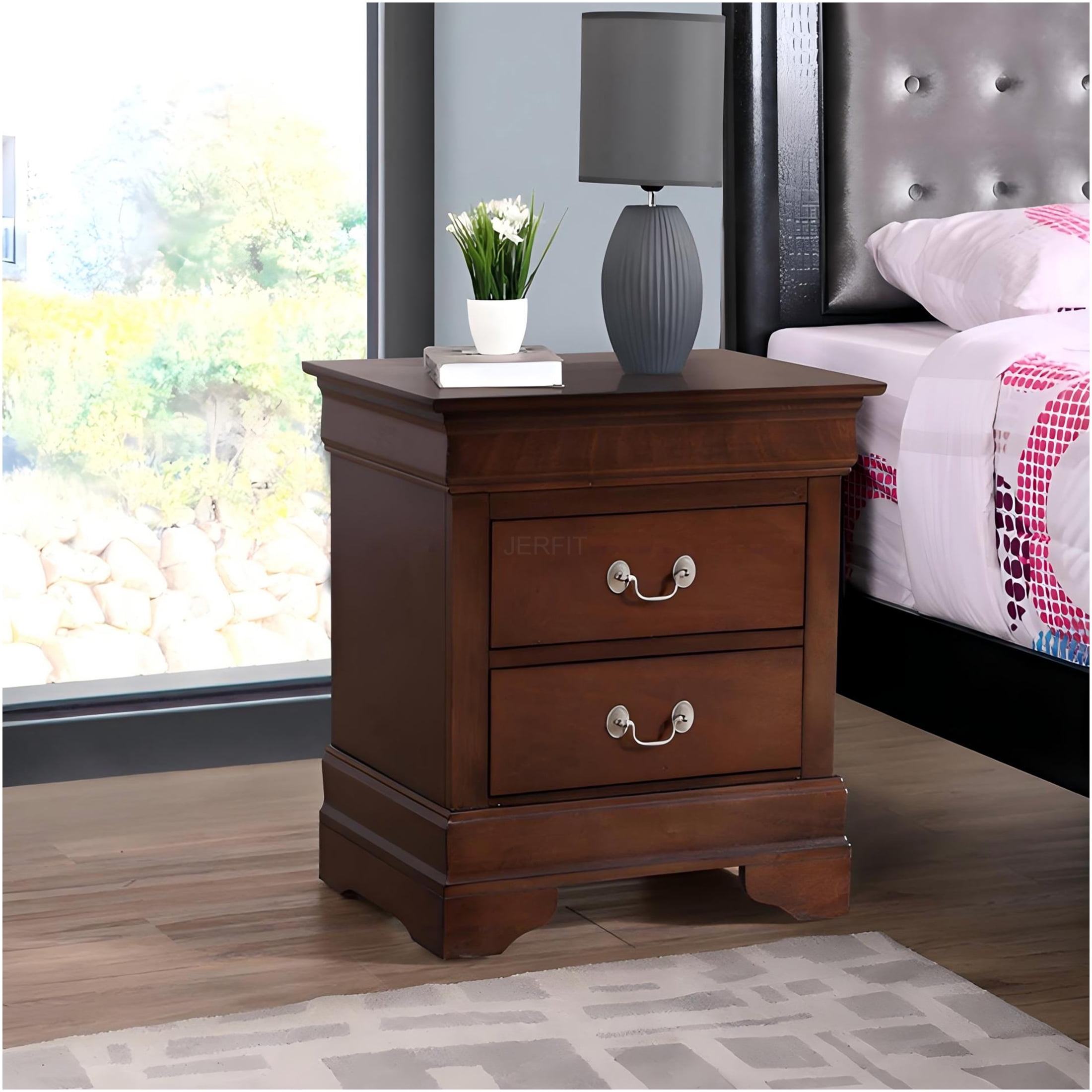 JERFIT Cappuccino Nightstand, Traditional Bedside Table with Drawer for ...