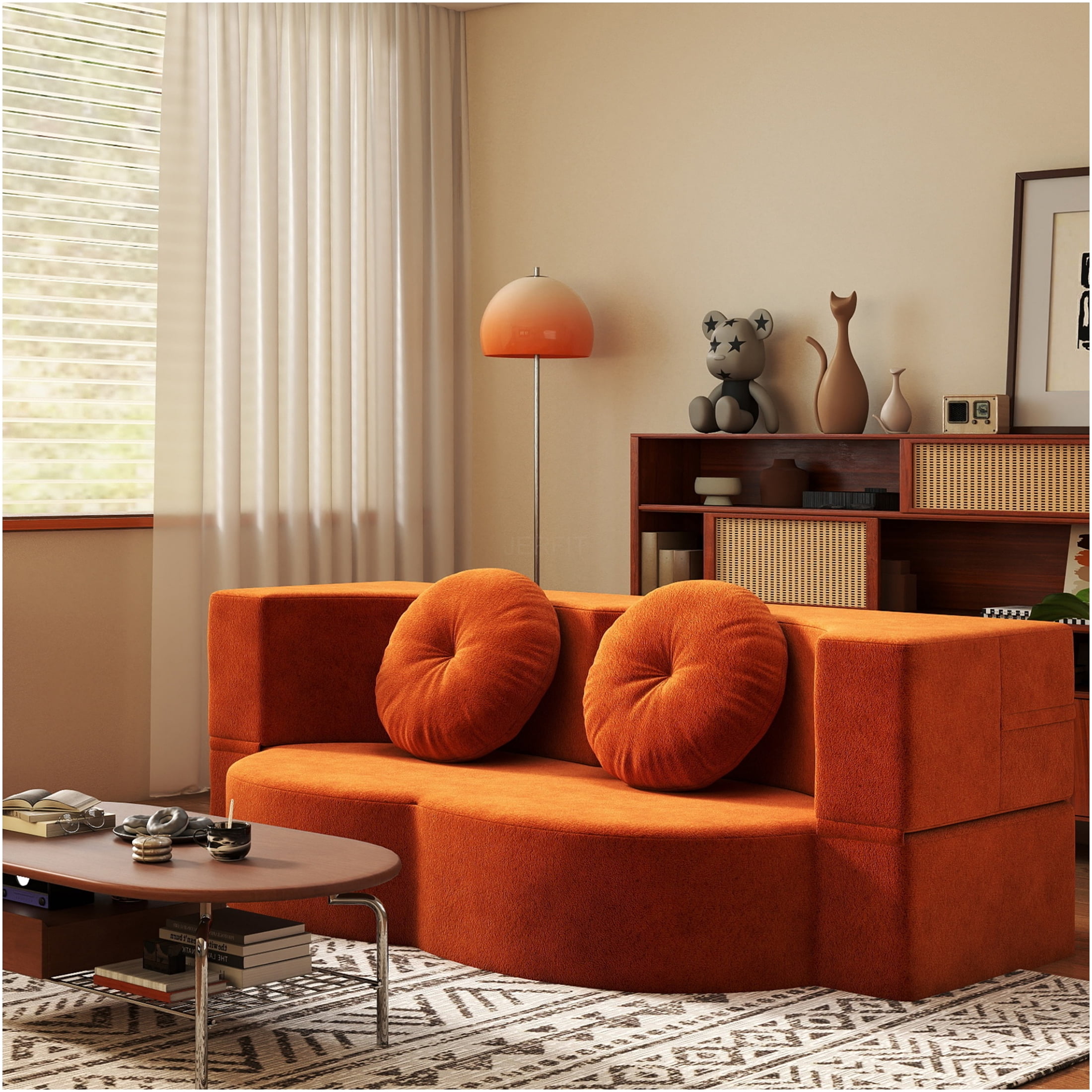 JERFIT Convertible Floor Sofa Bed with Pillows, Plush Corduroy Futon ...