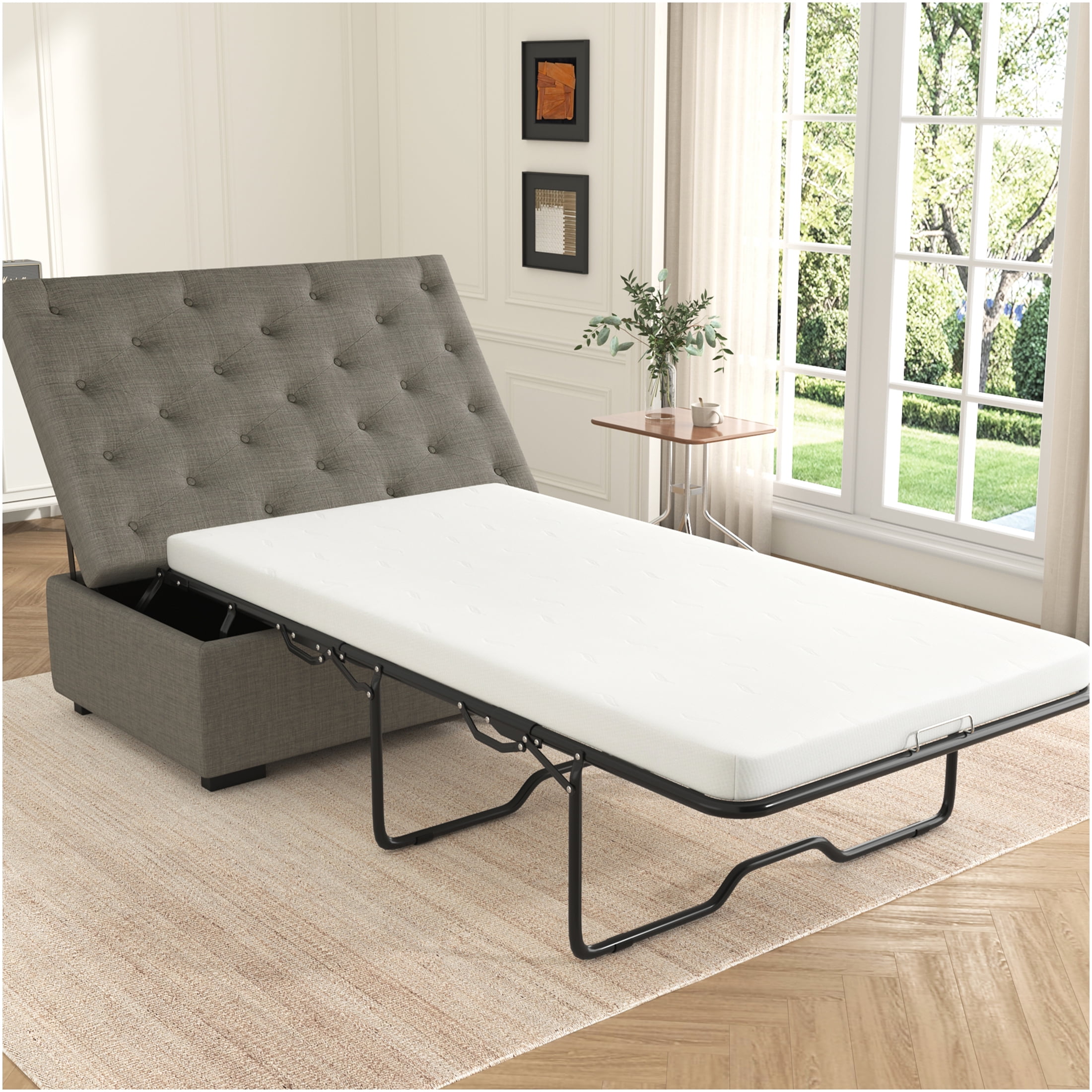 JERFIT Convertible Ottoman Sleeper Sofa Bed with Memory Foam Mattress ...