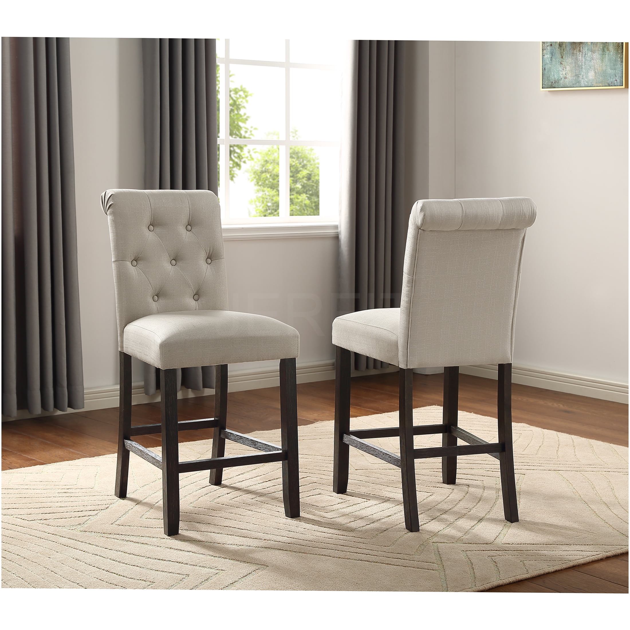 JERFIT Counter Height Bar Stools Set of 2, Padded Upholstered Swivel ...