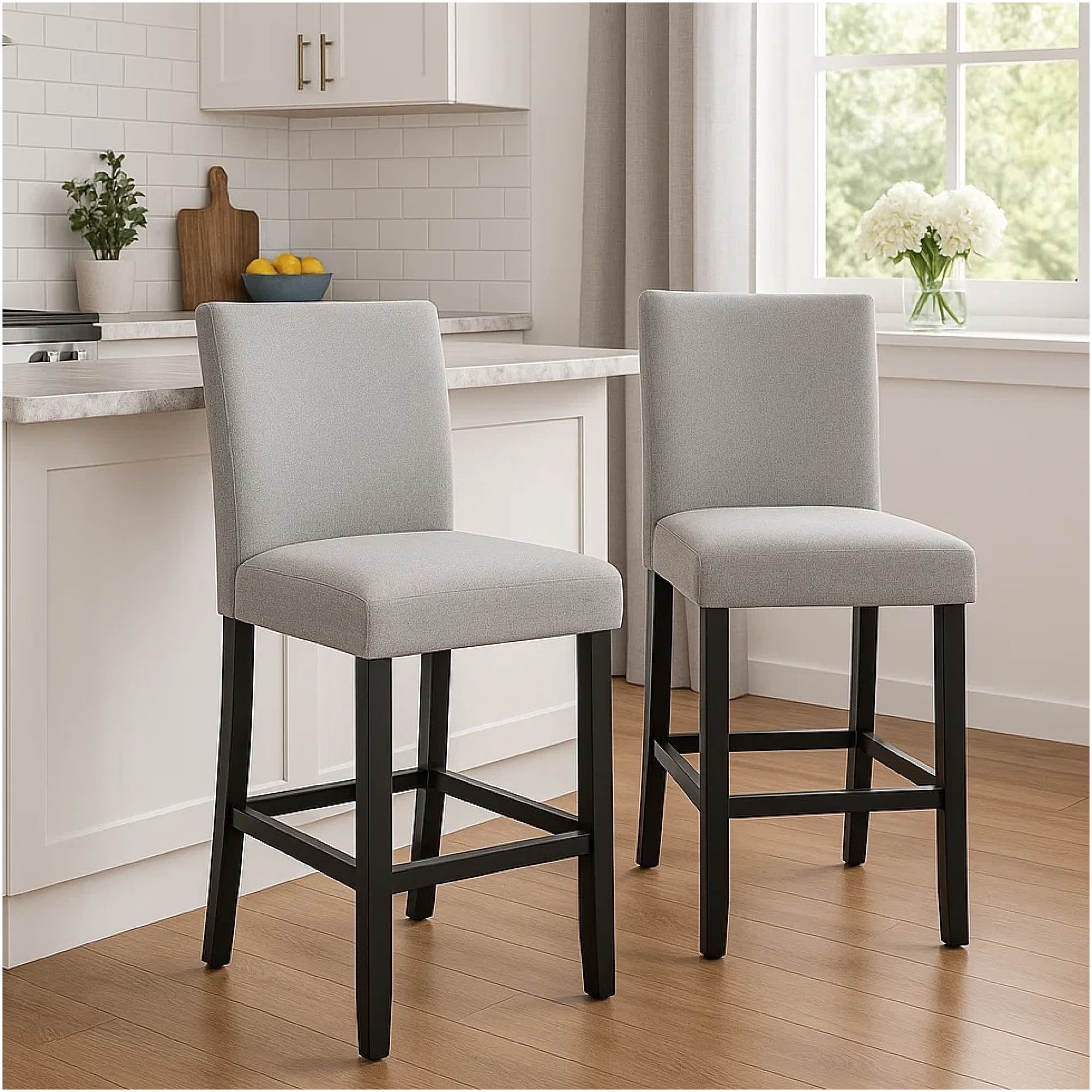 JERFIT Counter Height Dining Chairs Set of 2, Black Wood Frame with ...