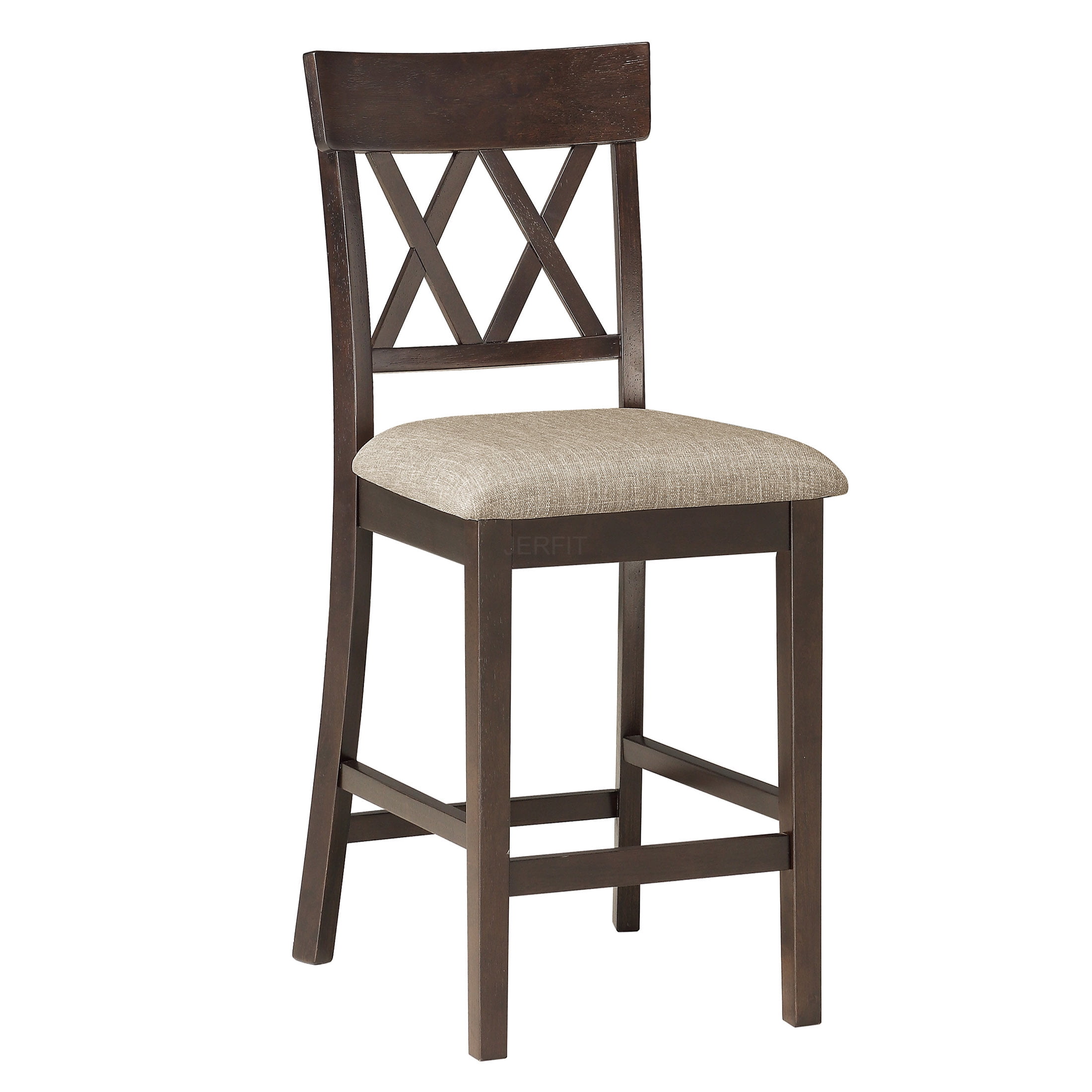 JERFIT Counter Height Dining Chairs Set of 2, Dark Brown Double X-Back ...