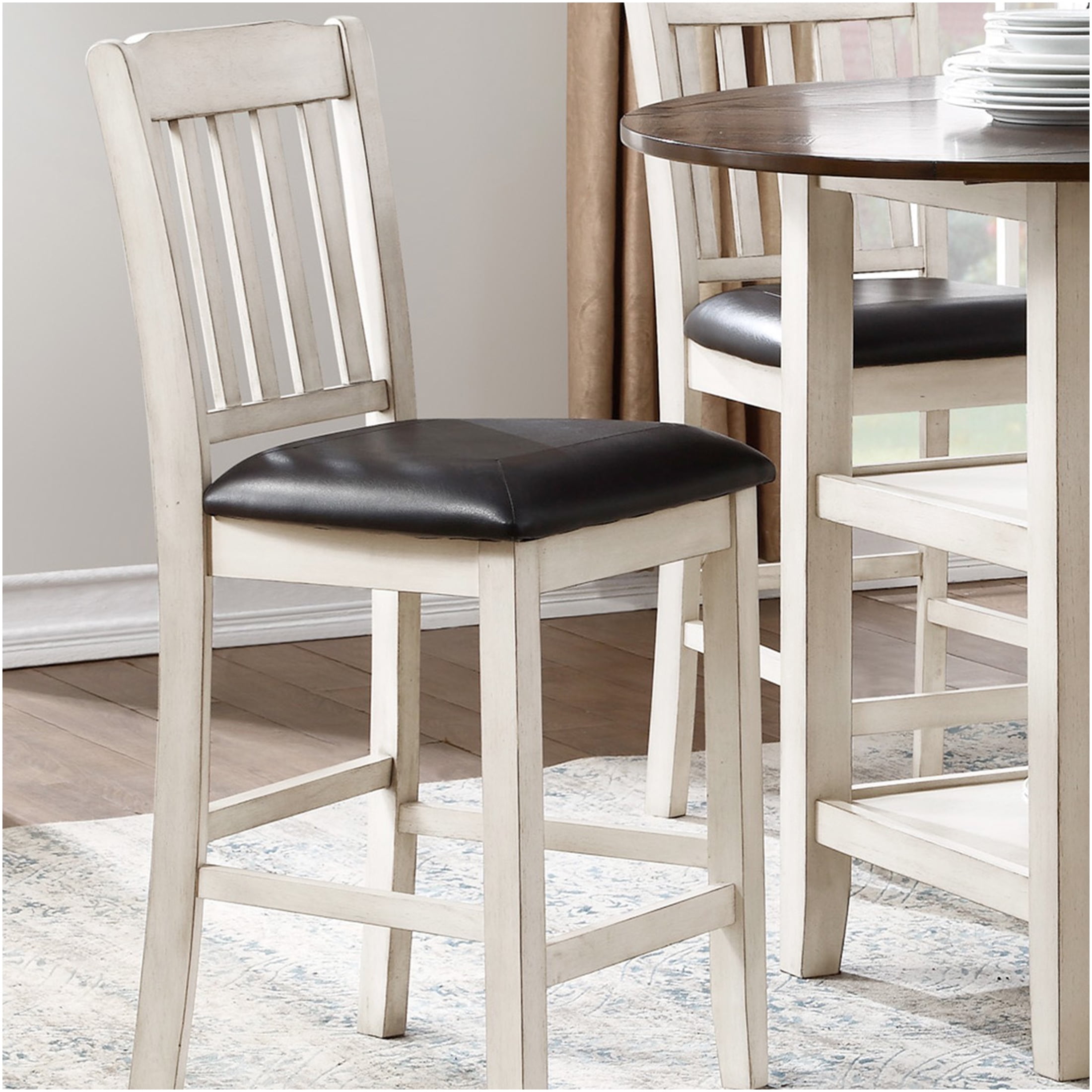 JERFIT Counter Height Dining Chairs Set of 2, White Washed Wood Faux ...