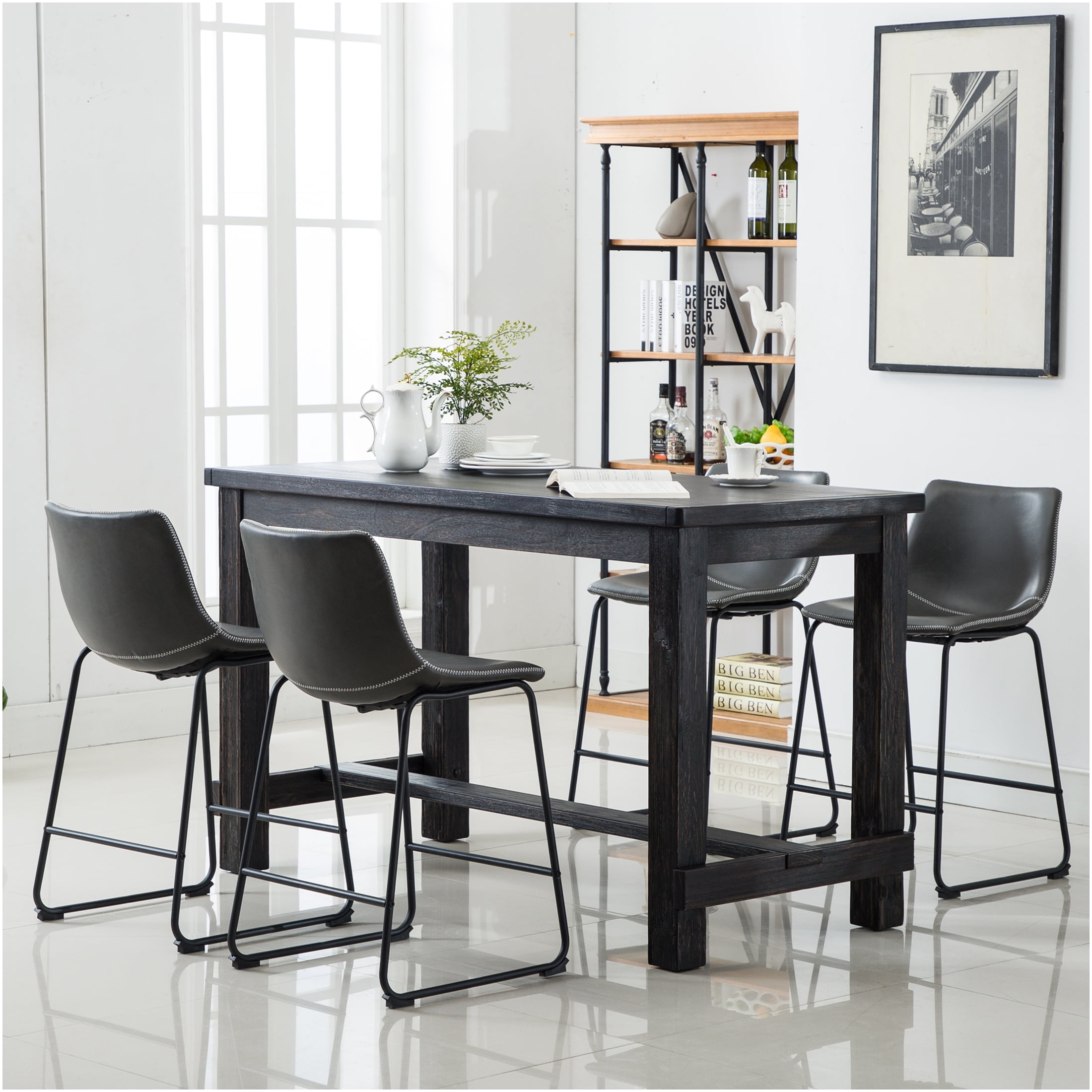 JERFIT Counter Height Dining Set, 4 Person Kitchen Table and Chairs Set ...