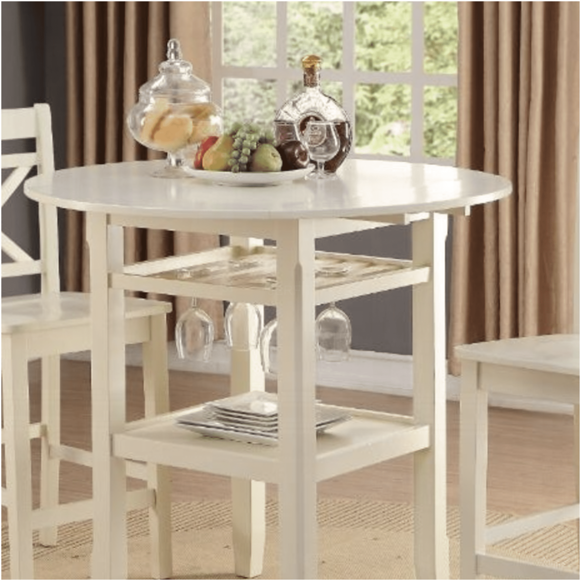 JERFIT Counter Height Dining Table with 2 Drop Leaves, Cream Finish ...