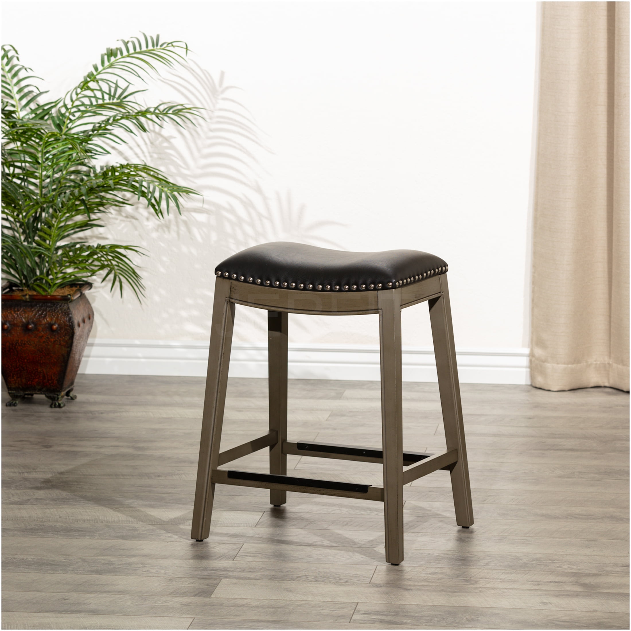 JERFIT Counter Height Saddle Stool with Bonded Leather Seat, Weathered ...