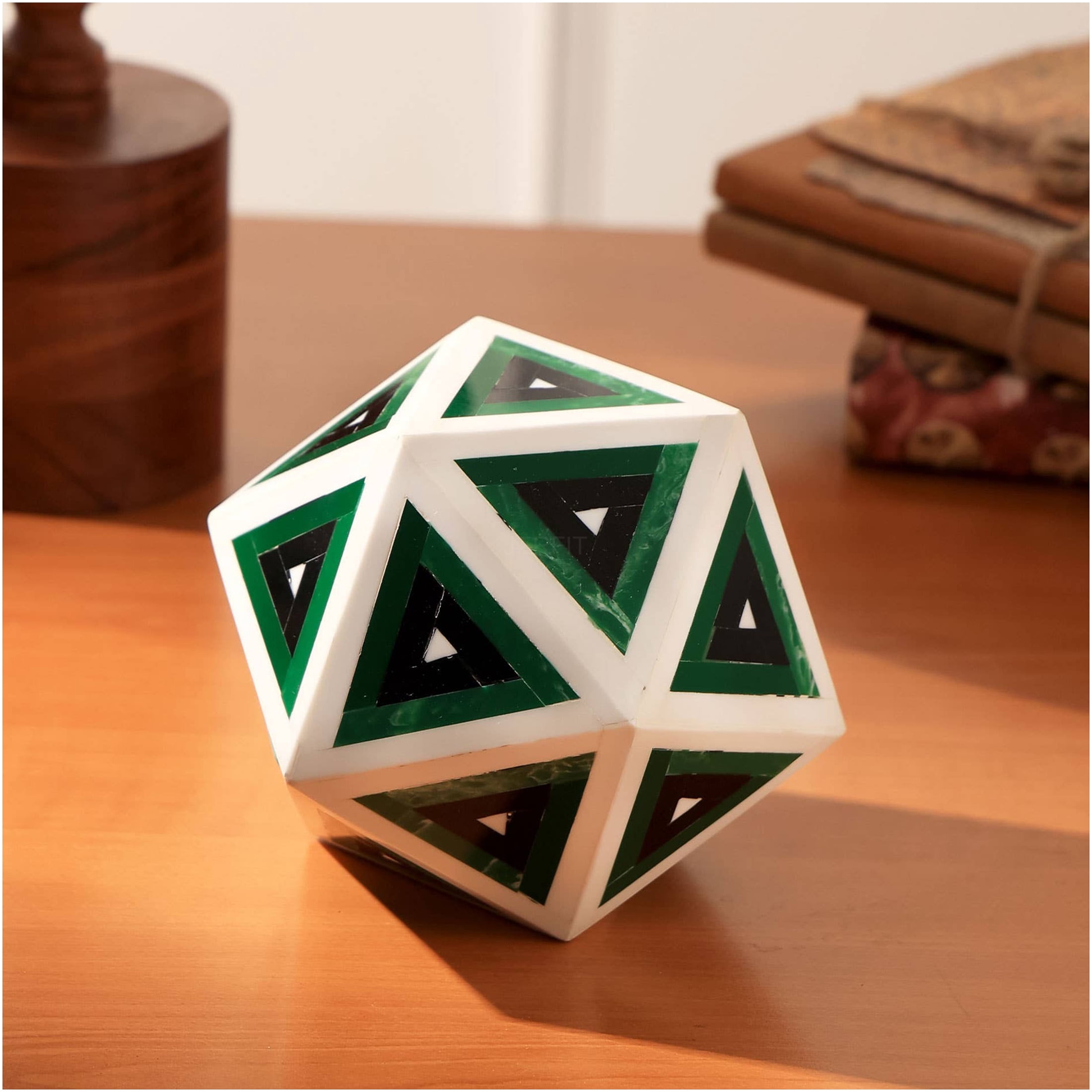 Jerfit Diamond Resin Orb Sculpture Black And White Print Geometric