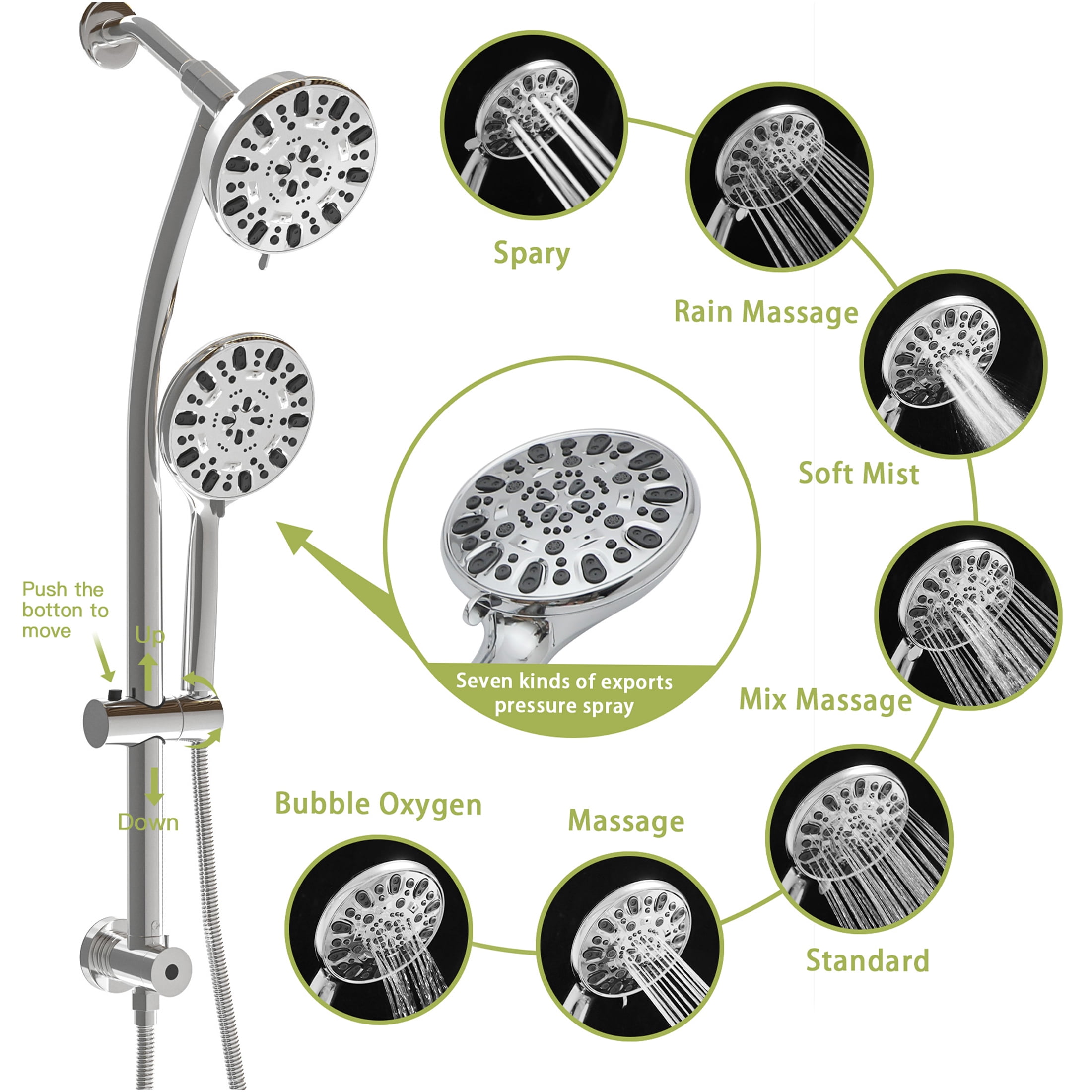 JERFIT Dual Shower Head System with 7-Function Handheld Shower, 4.7 ...