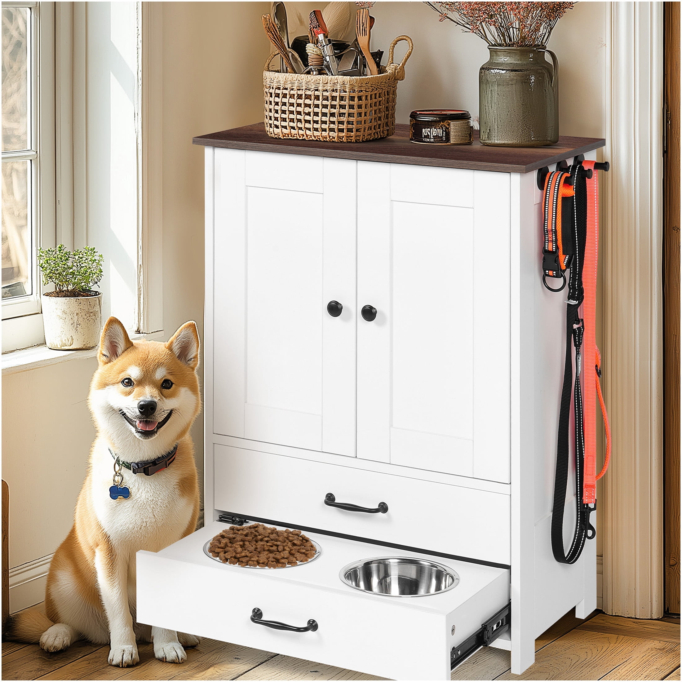 JERFIT Elevated Dog Feeder Station with Storage Cabinet, Adjustable ...